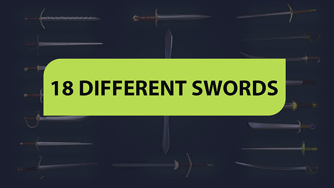 3D model 18 Different types of Swords Low-poly 3D model VR / AR / low ...
