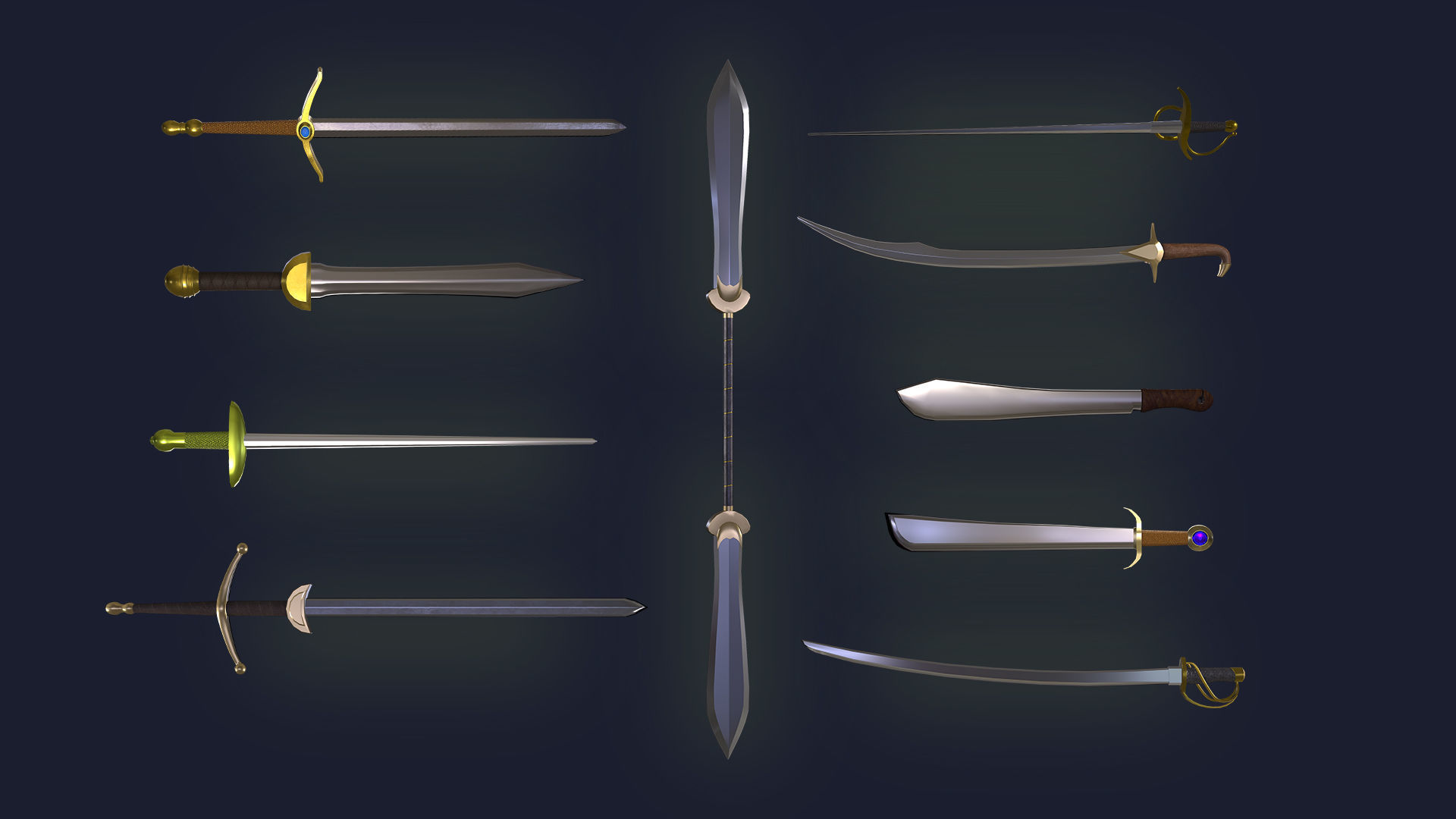 3D model 18 Different types of Swords Low-poly 3D model VR / AR / low ...