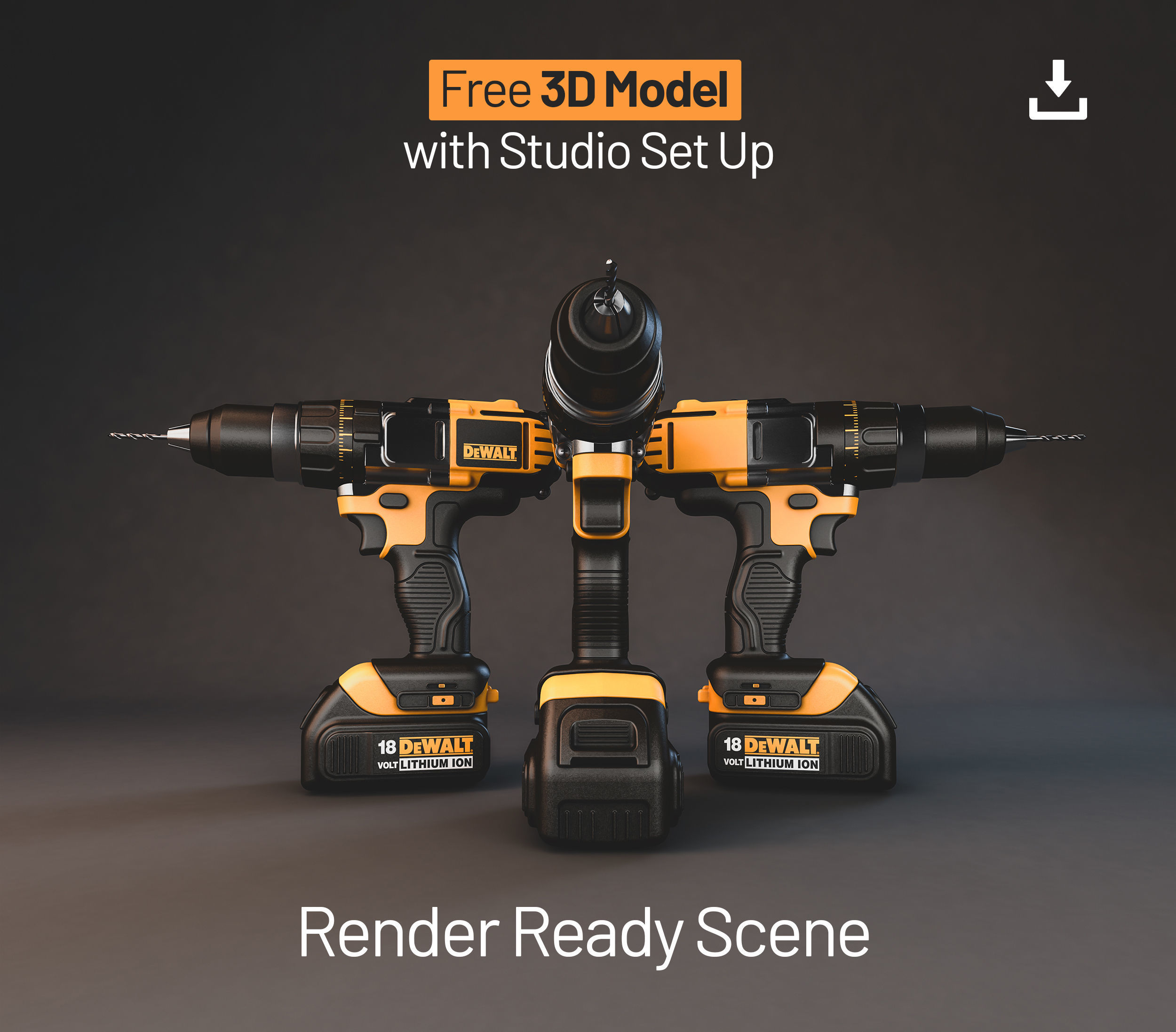 DeWalt Cordless Drill Machine Free 3D Set Up free 3D model | CGTrader
