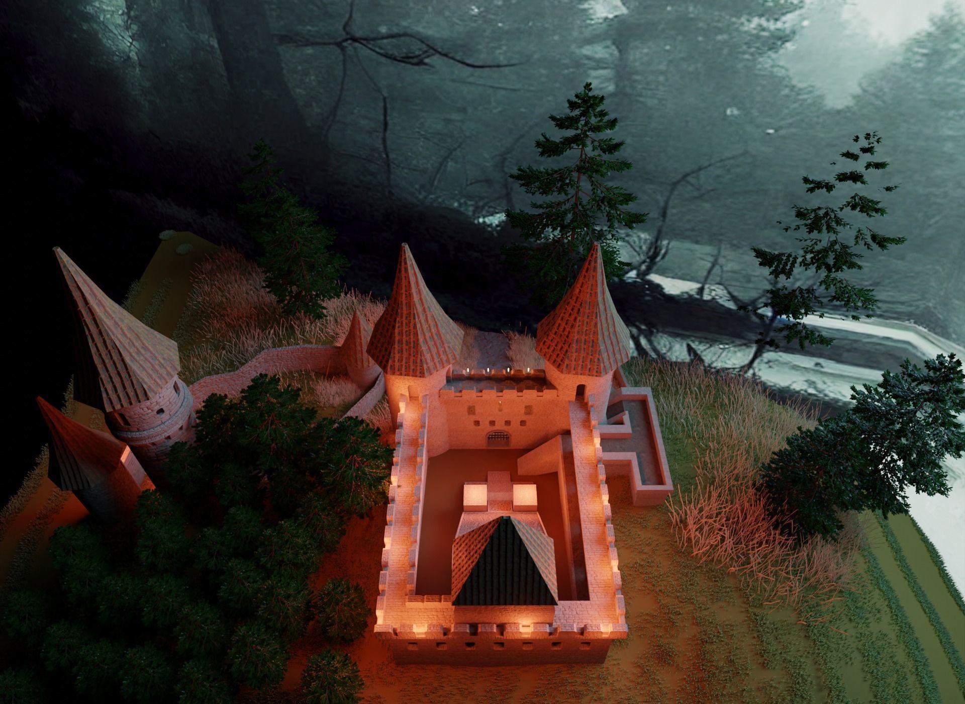 3D model 3D Low Poly Medieval Castle Scene VR / AR / low-poly | CGTrader