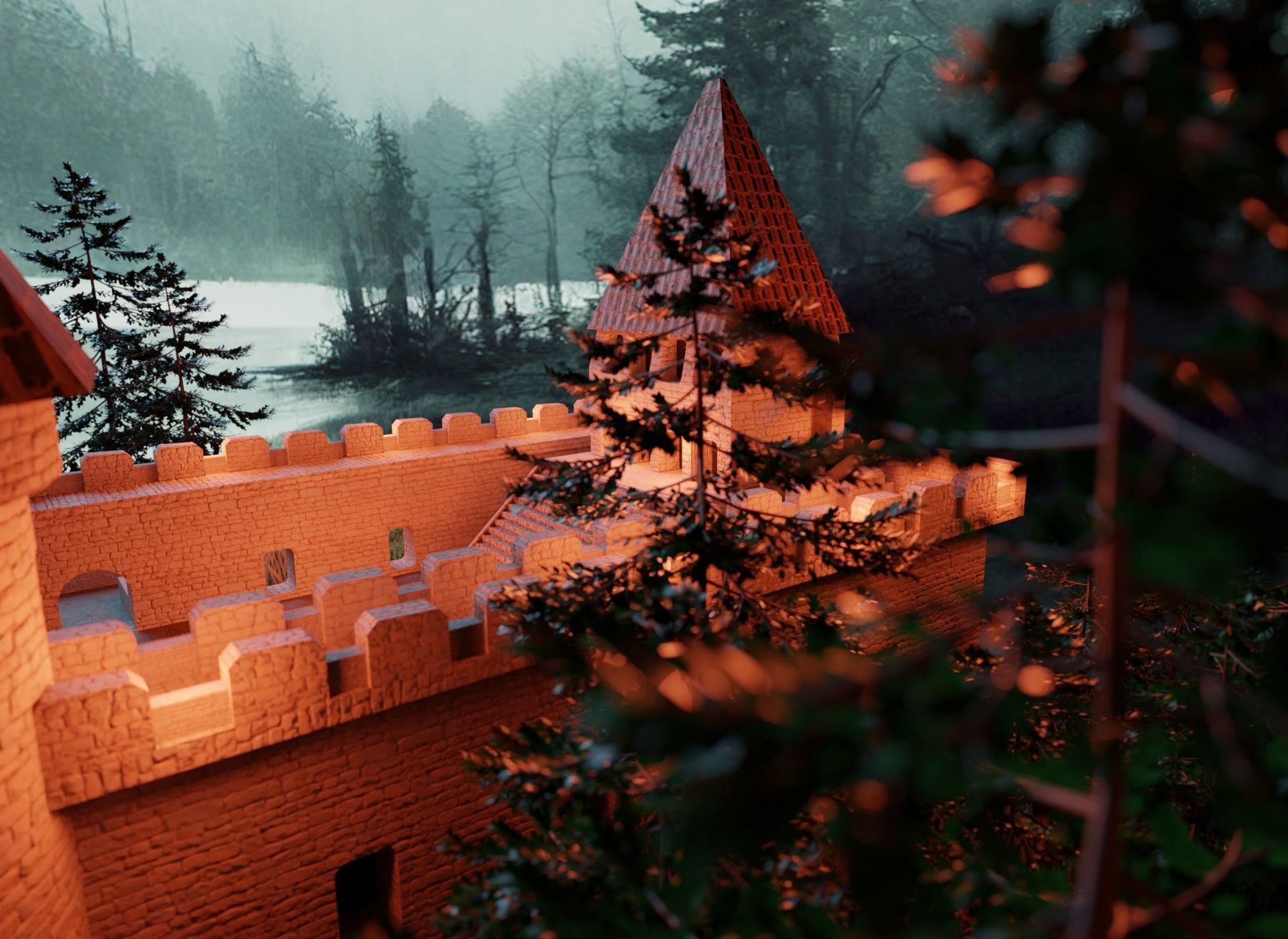 3D model 3D Low Poly Medieval Castle Scene VR / AR / low-poly | CGTrader