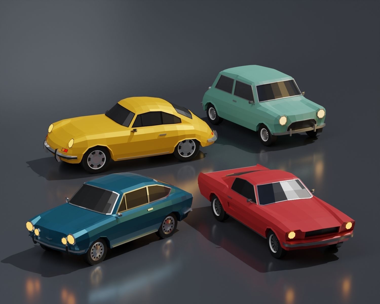 3D model Lowpoly Vintage Cars Pack 1960s VR / AR / low-poly | CGTrader