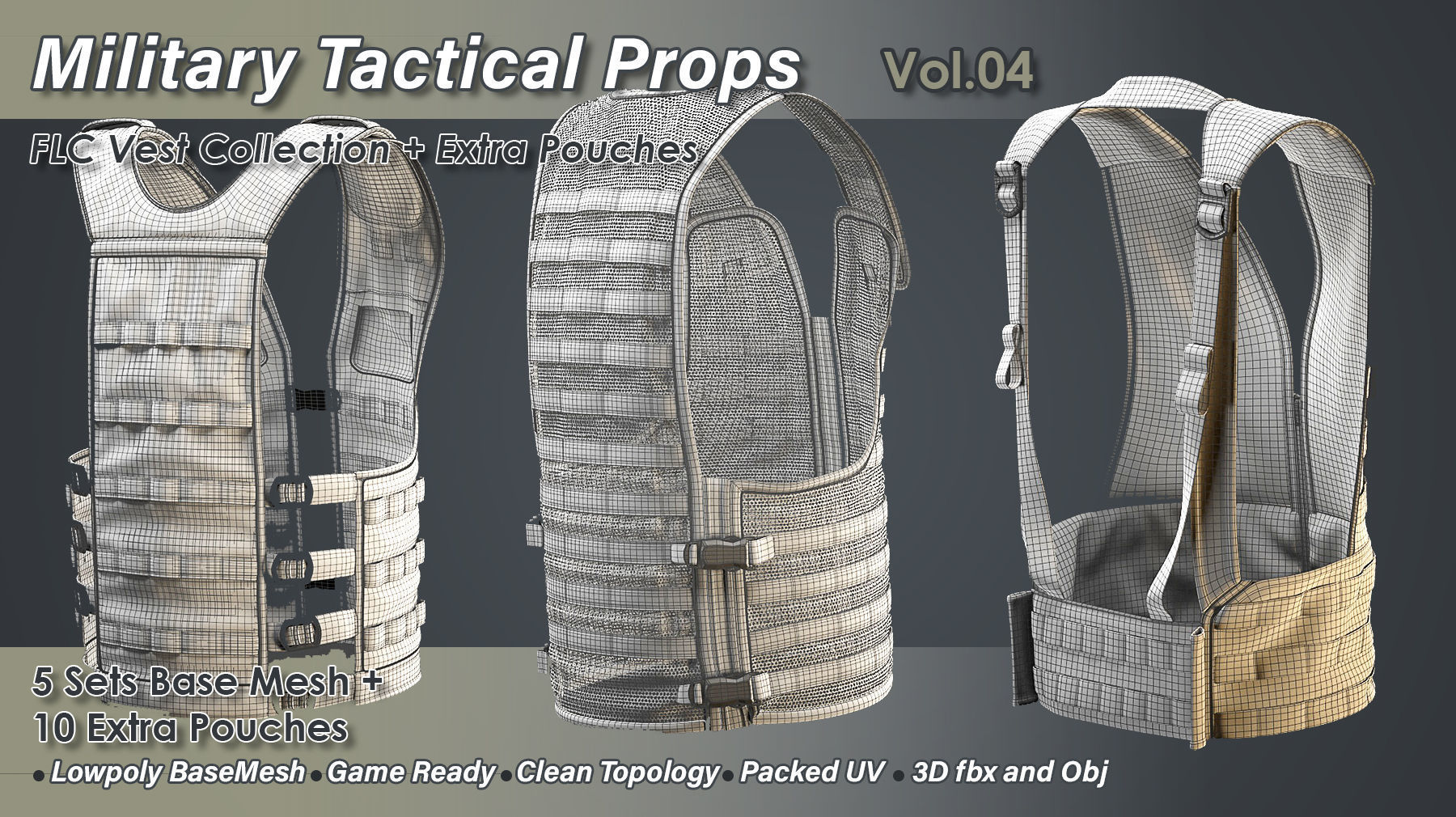 3D model Military Props Vol 04 FLC Vest and Pouches VR / AR / low-poly ...