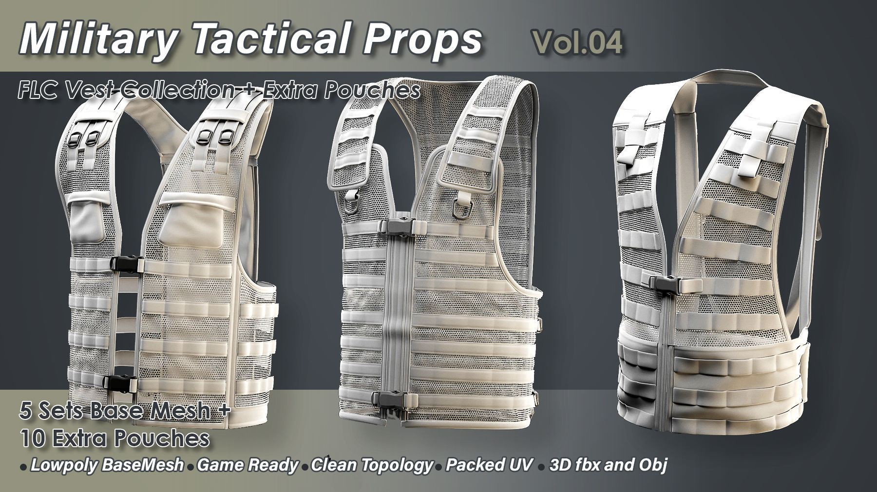3D model Military Props Vol 04 FLC Vest and Pouches VR / AR / low-poly ...