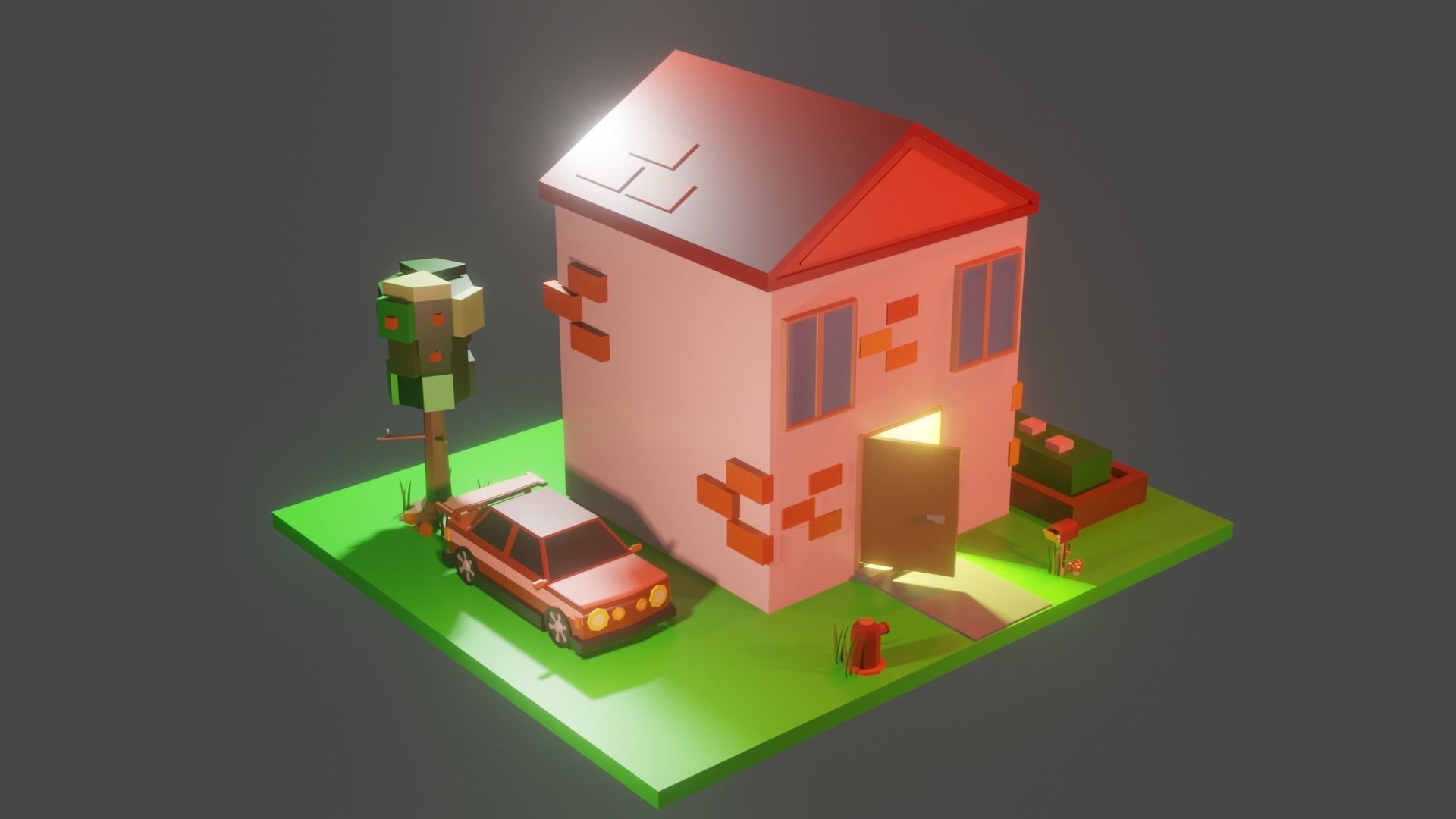 3D model Simple but powerful low poly cube house with car VR / AR / low ...