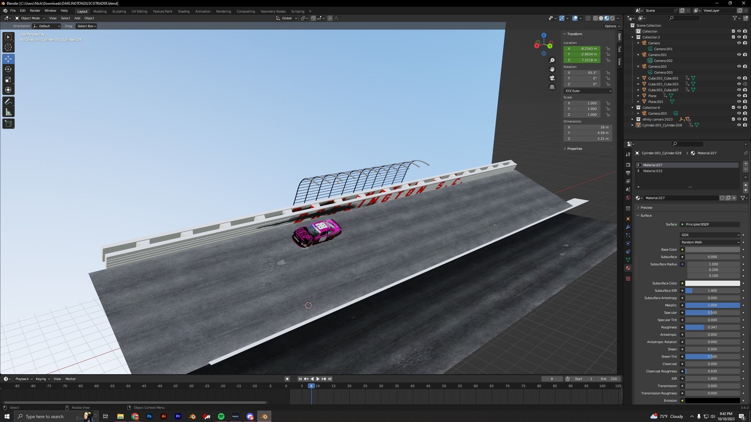 Darlington NASCAR turn 2 render scene 3D model rigged | CGTrader