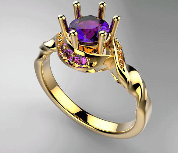 ring with amethyst 3D model 3D printable | CGTrader