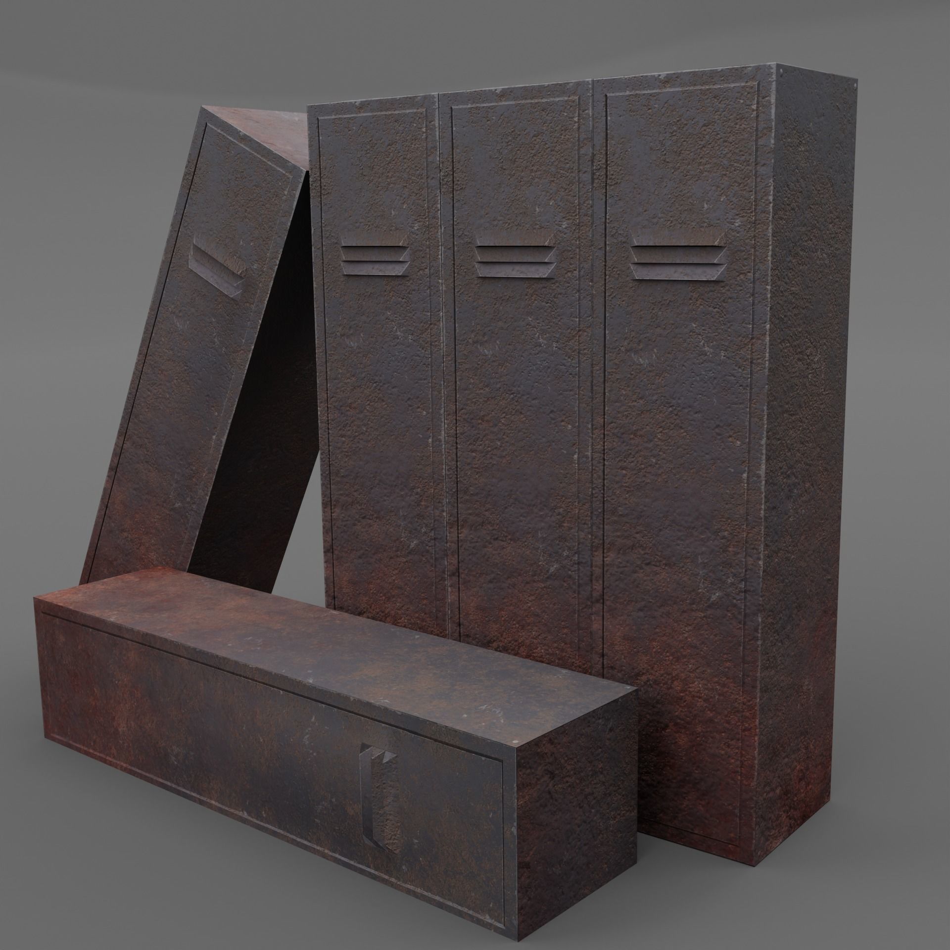 3D model Low poly PBR rust school locker game asset VR / AR / low-poly ...