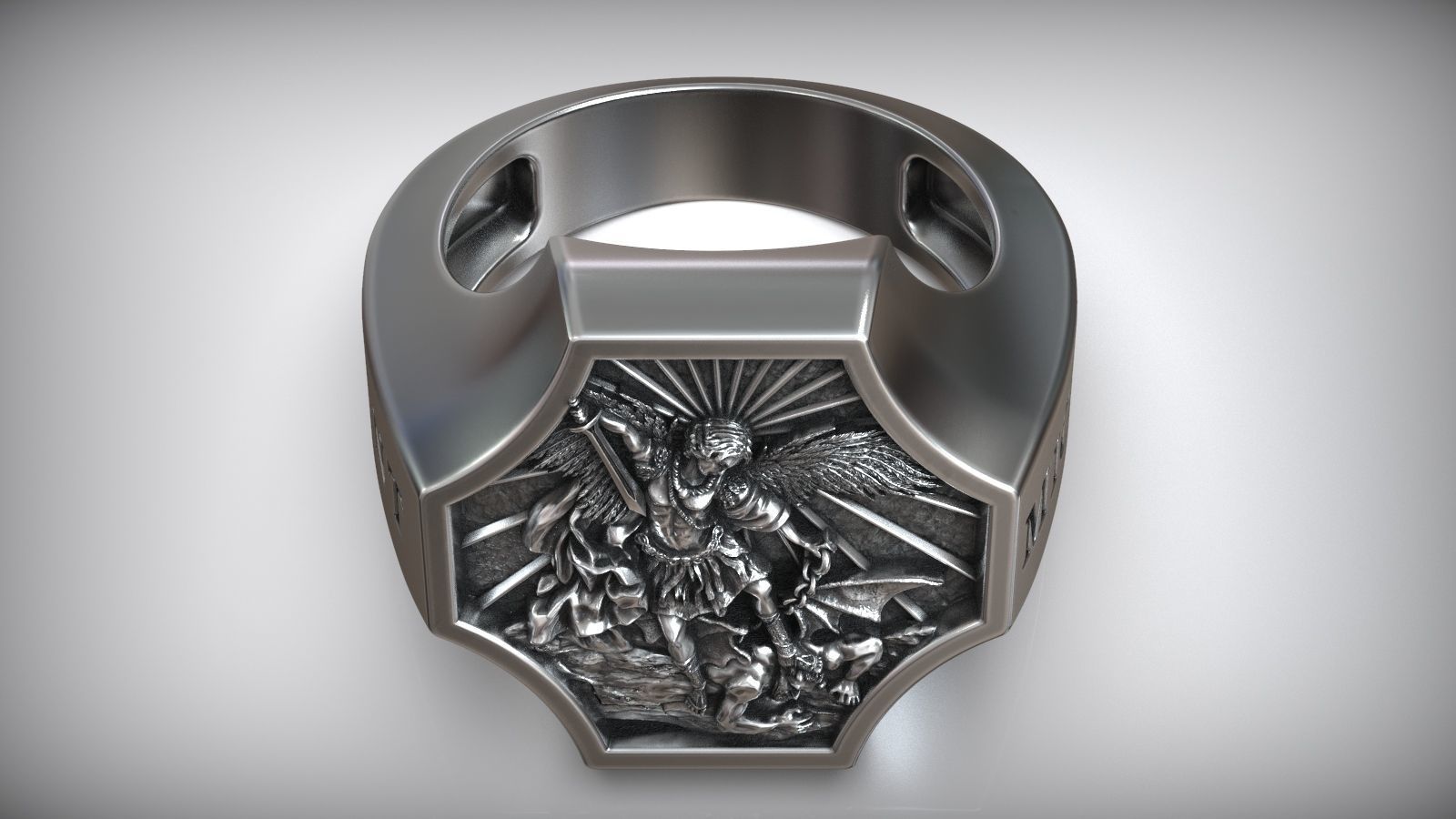 Archangel Michael Defeating Satan Basrelief Men Ring 3D model 3D ...