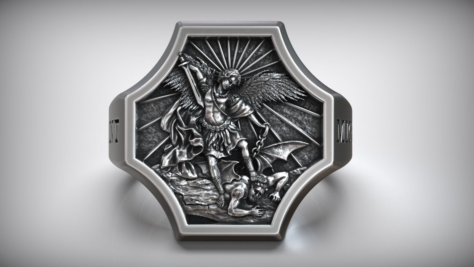 Archangel Michael Defeating Satan Basrelief Men Ring 3D model 3D ...