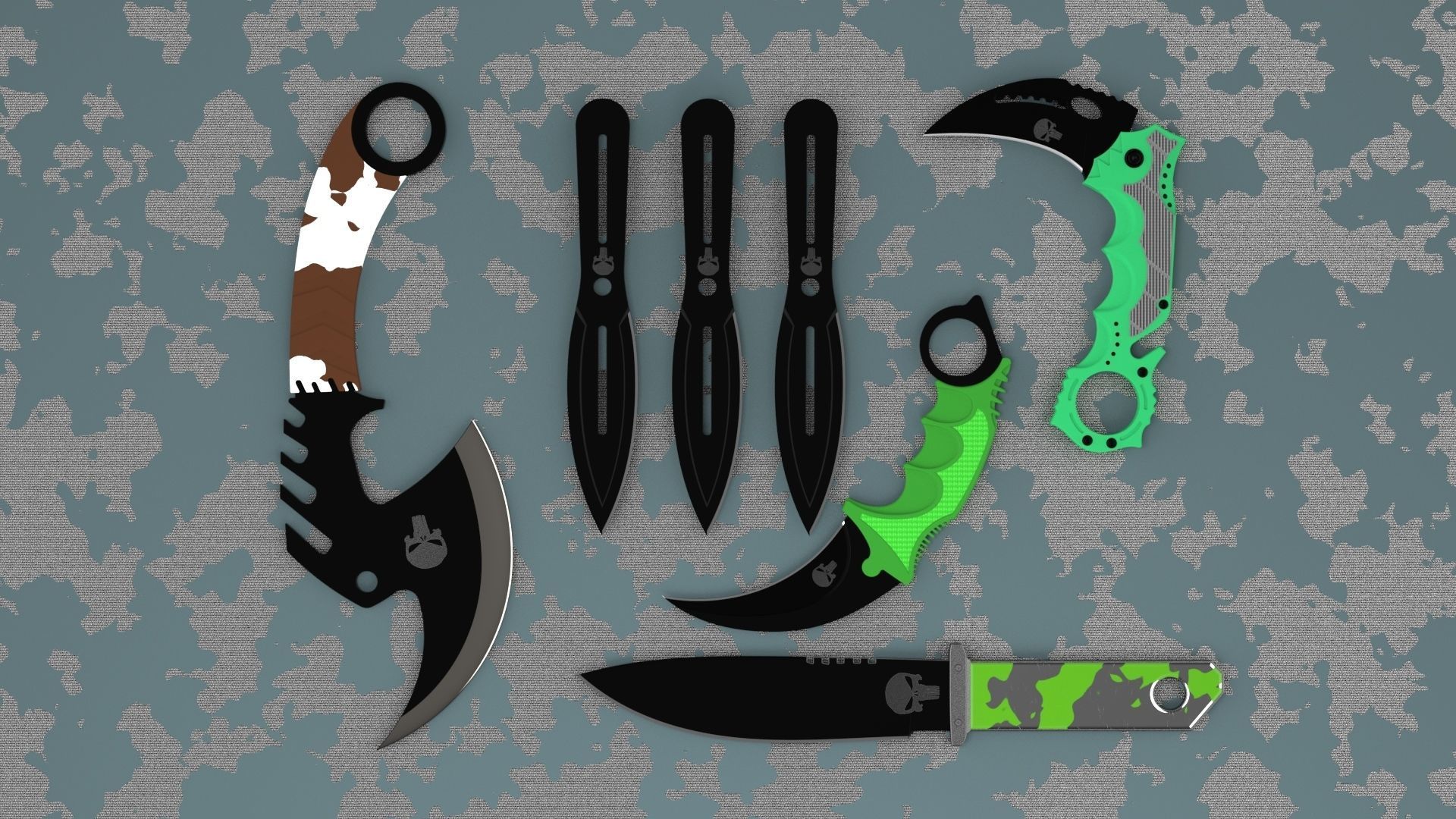 Zombie apocalypse survival knife set 3D model | CGTrader