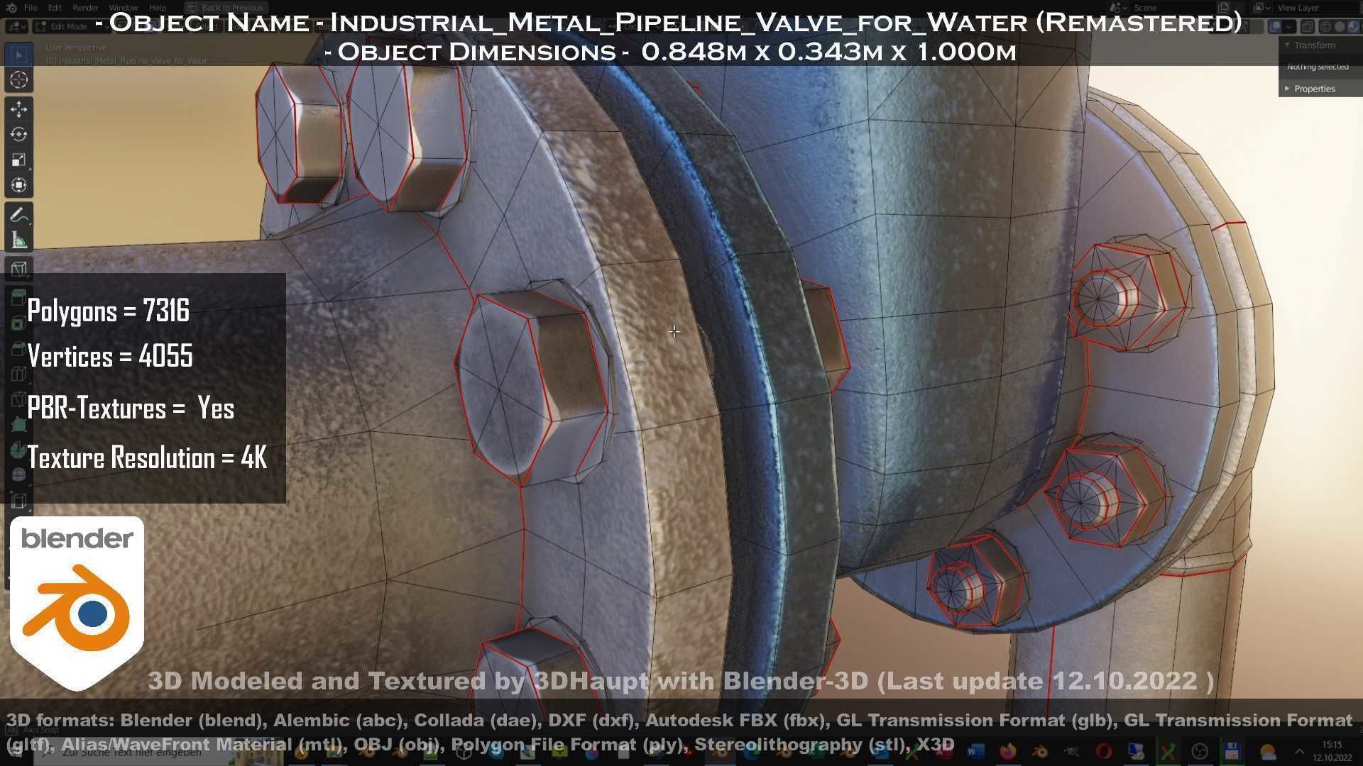 3D model Industrial Metal Pipeline Valve for Water Remastered VR / AR / low-poly | CGTrader