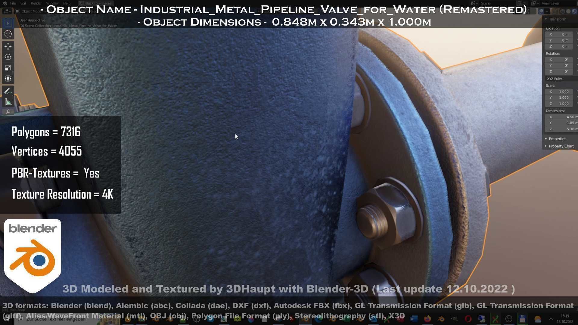 3D model Industrial Metal Pipeline Valve for Water Remastered VR / AR / low-poly | CGTrader