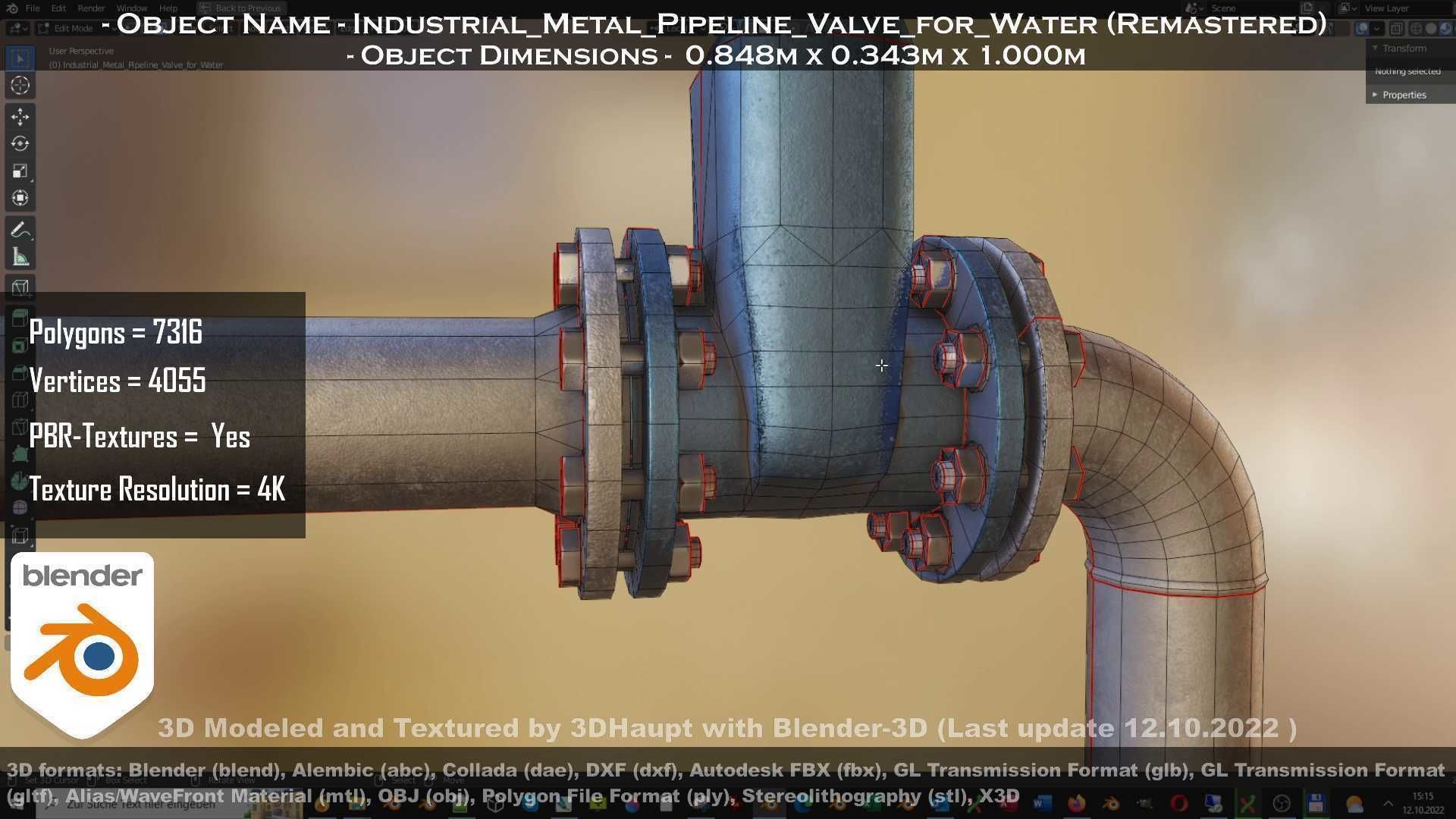 3D model Industrial Metal Pipeline Valve for Water Remastered VR / AR / low-poly | CGTrader