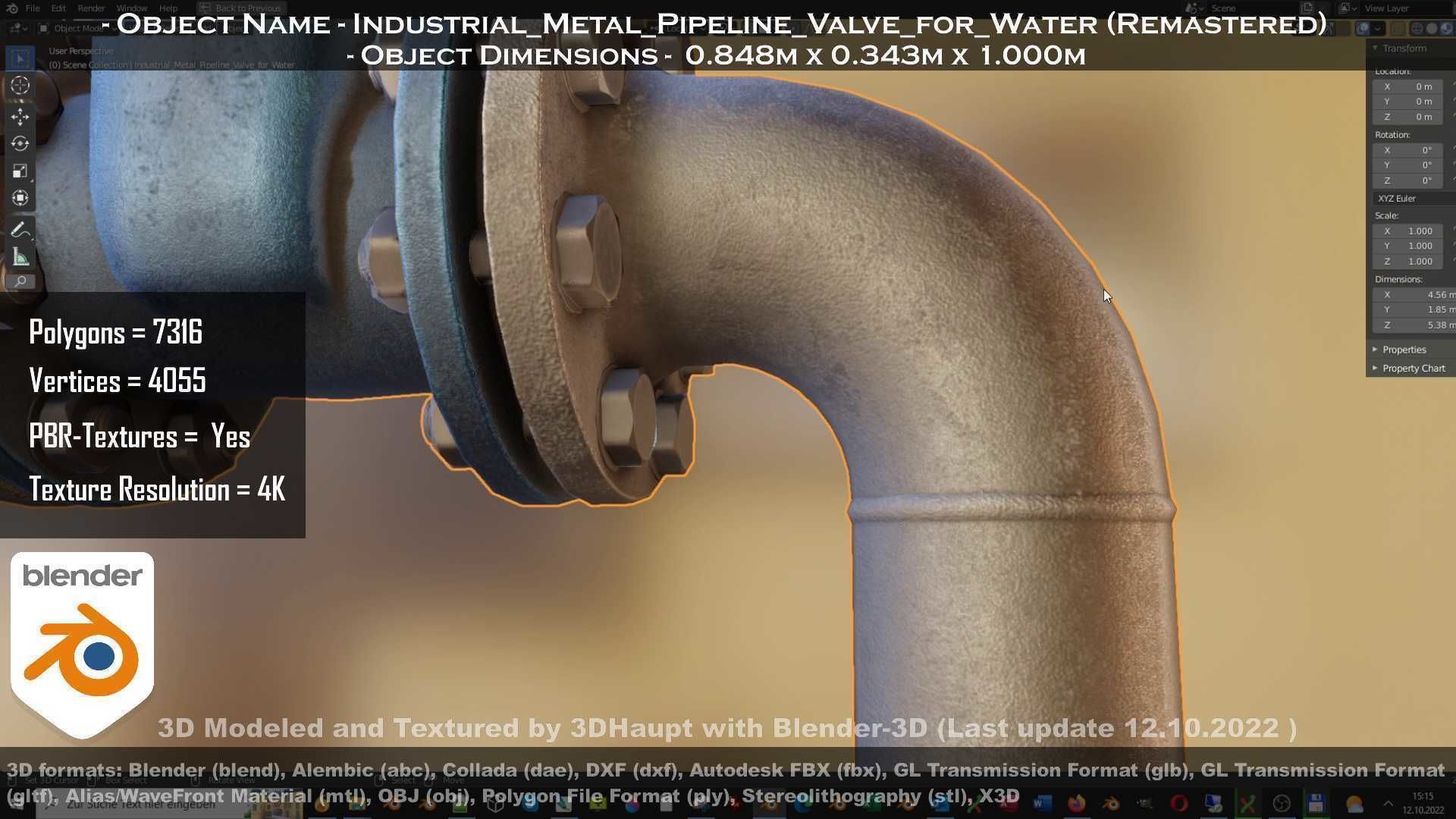 3D model Industrial Metal Pipeline Valve for Water Remastered VR / AR / low-poly | CGTrader