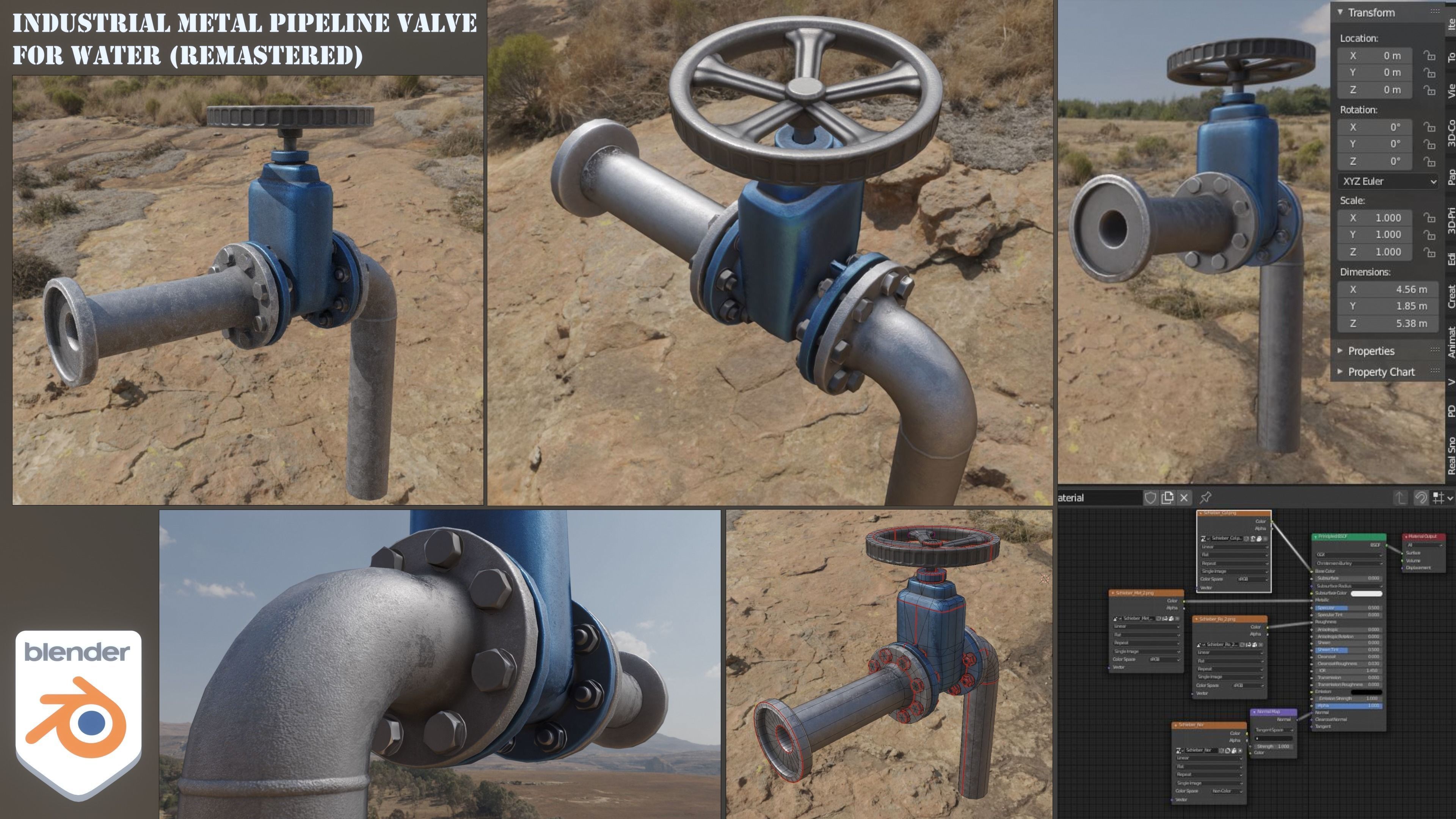 3D model Industrial Metal Pipeline Valve for Water Remastered VR / AR / low-poly | CGTrader