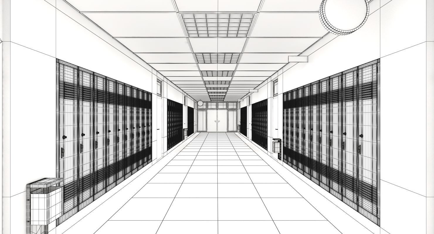 School Collection 3 lockers wall decal | CGTrader