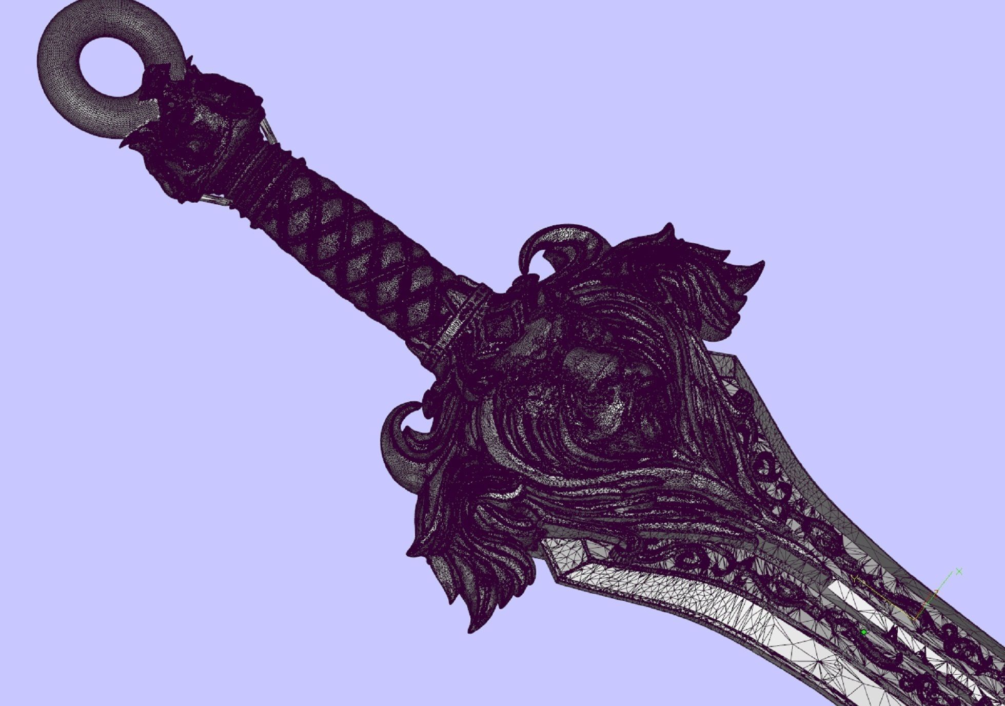 pendant sword with lion head and chain link 3D model 3D printable ...