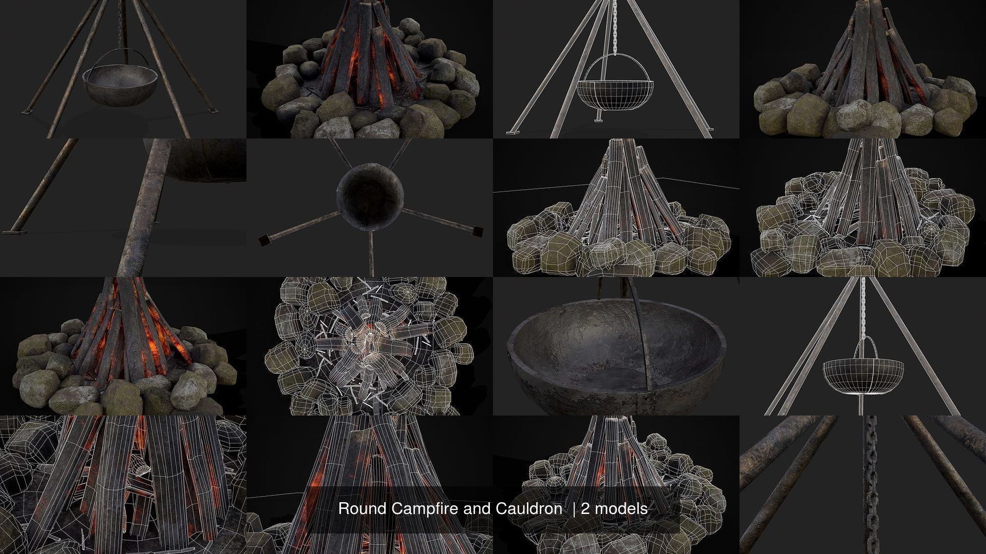 3D Model Collection Round Campfire and Cauldron VR / AR / low-poly ...