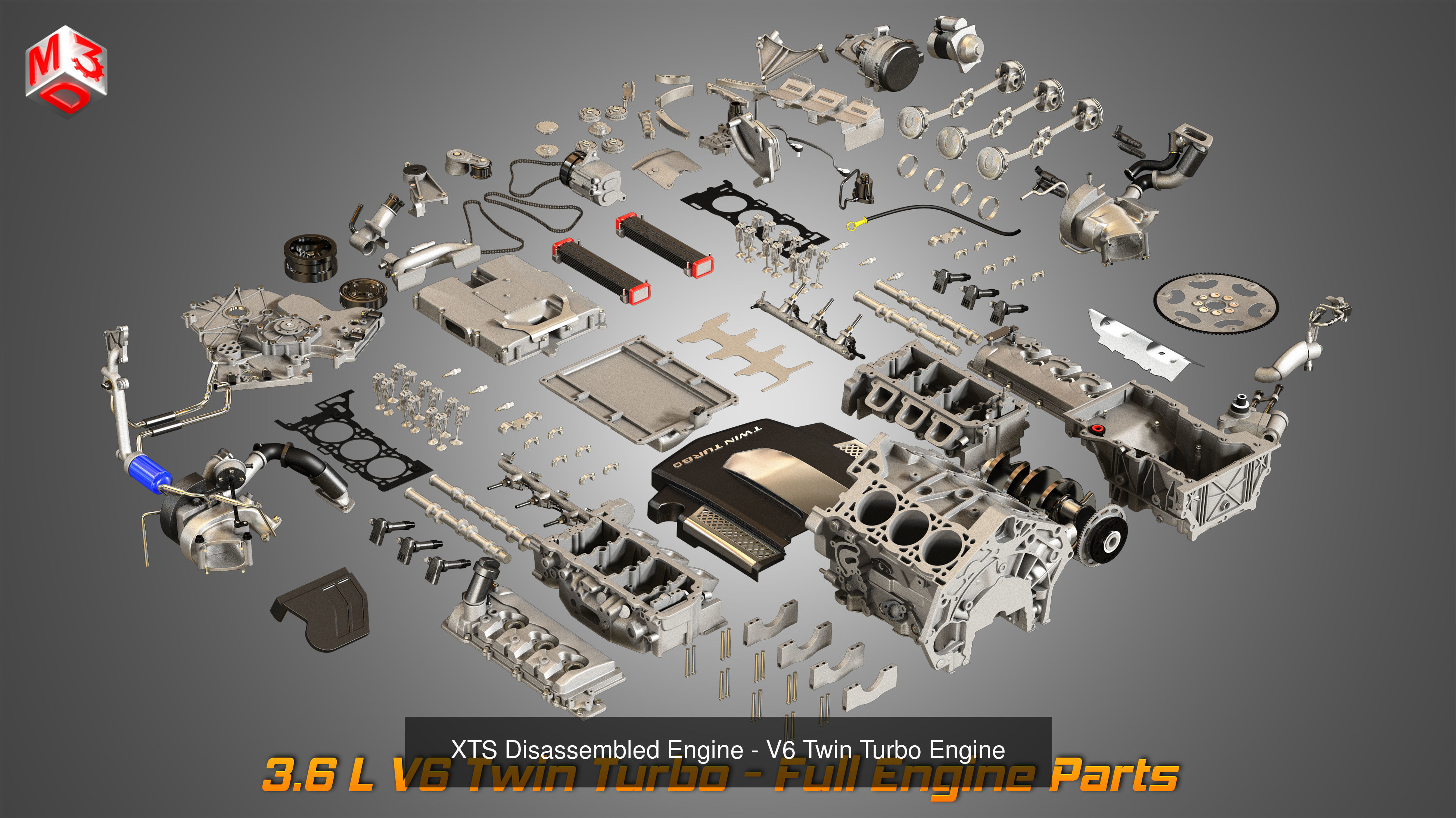 V8 and V6 Full Internal Parts - Disassembled Full Engines 3D Model ...