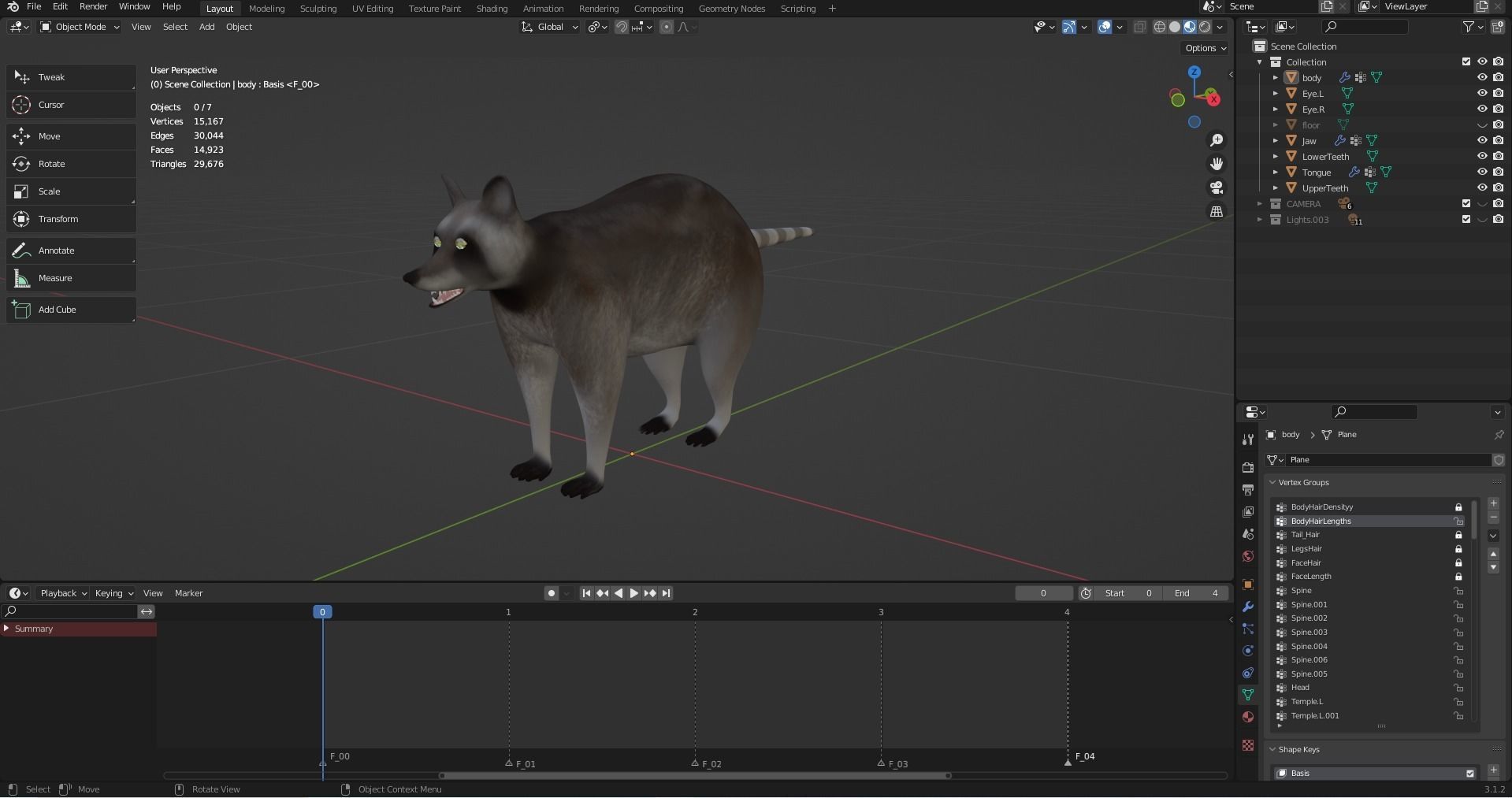 3D model Fur Raccoon Grey NO Rigged in Blender VR / AR / low-poly ...
