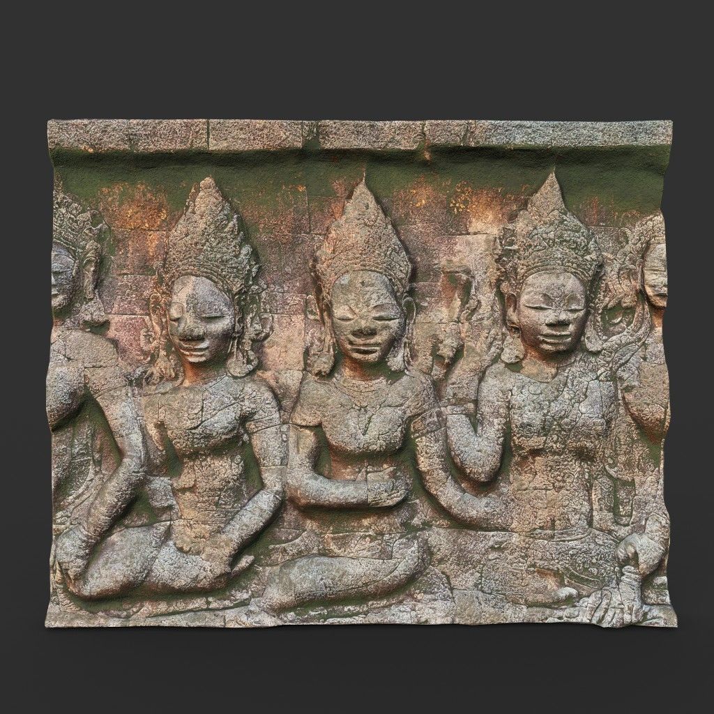 3D model Ancient Khmer Temple Wall modular Ultra HD 16K Texture ...