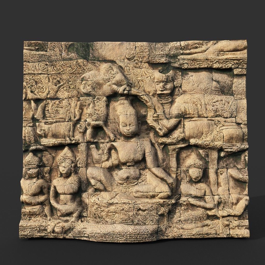 3D model Ancient Khmer Temple Wall modular Ultra HD 16K Texture ...