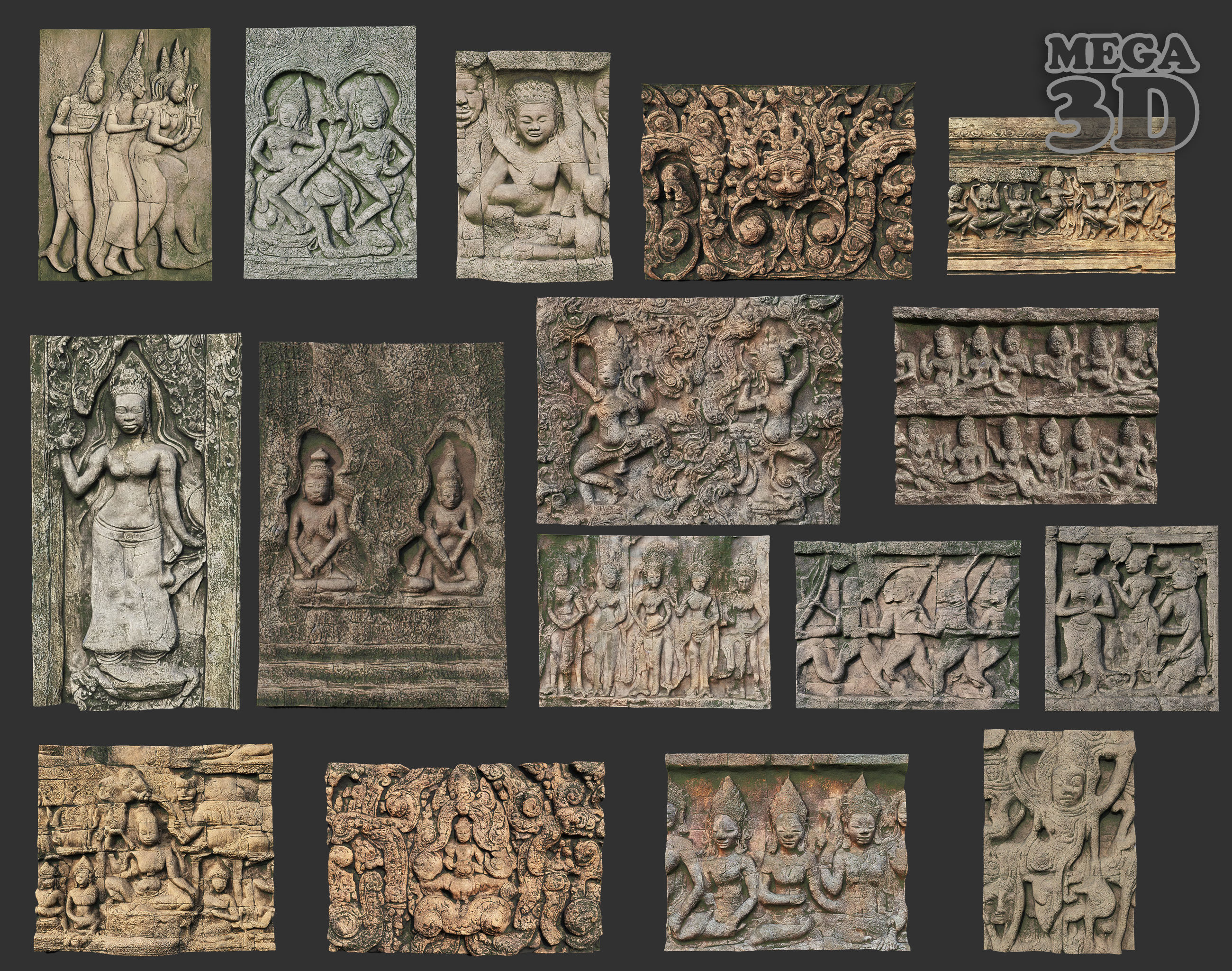 3D model Ancient Khmer Temple Wall modular Ultra HD 16K Texture ...