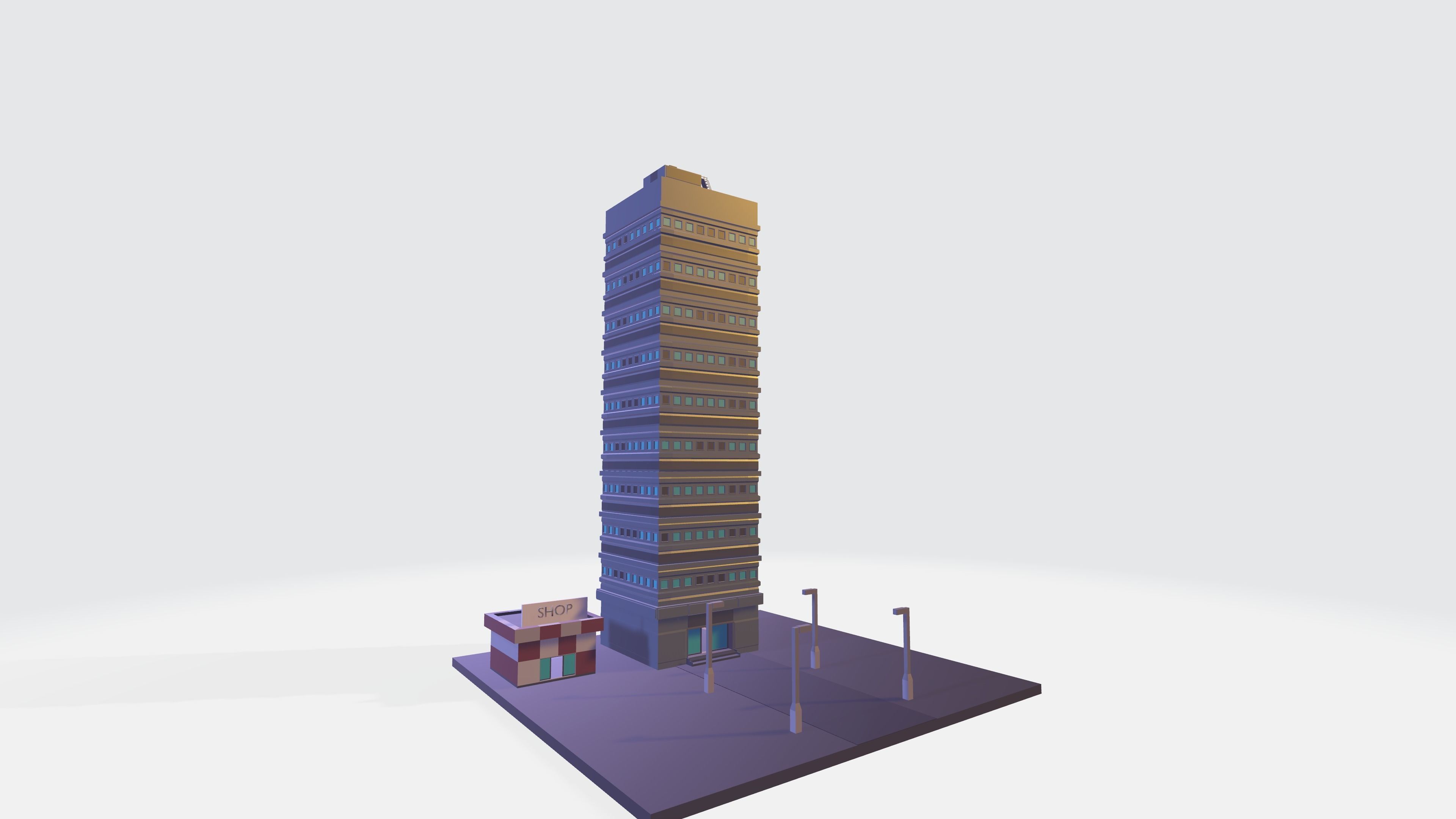 City center single building and shop at night free VR / AR / low-poly ...
