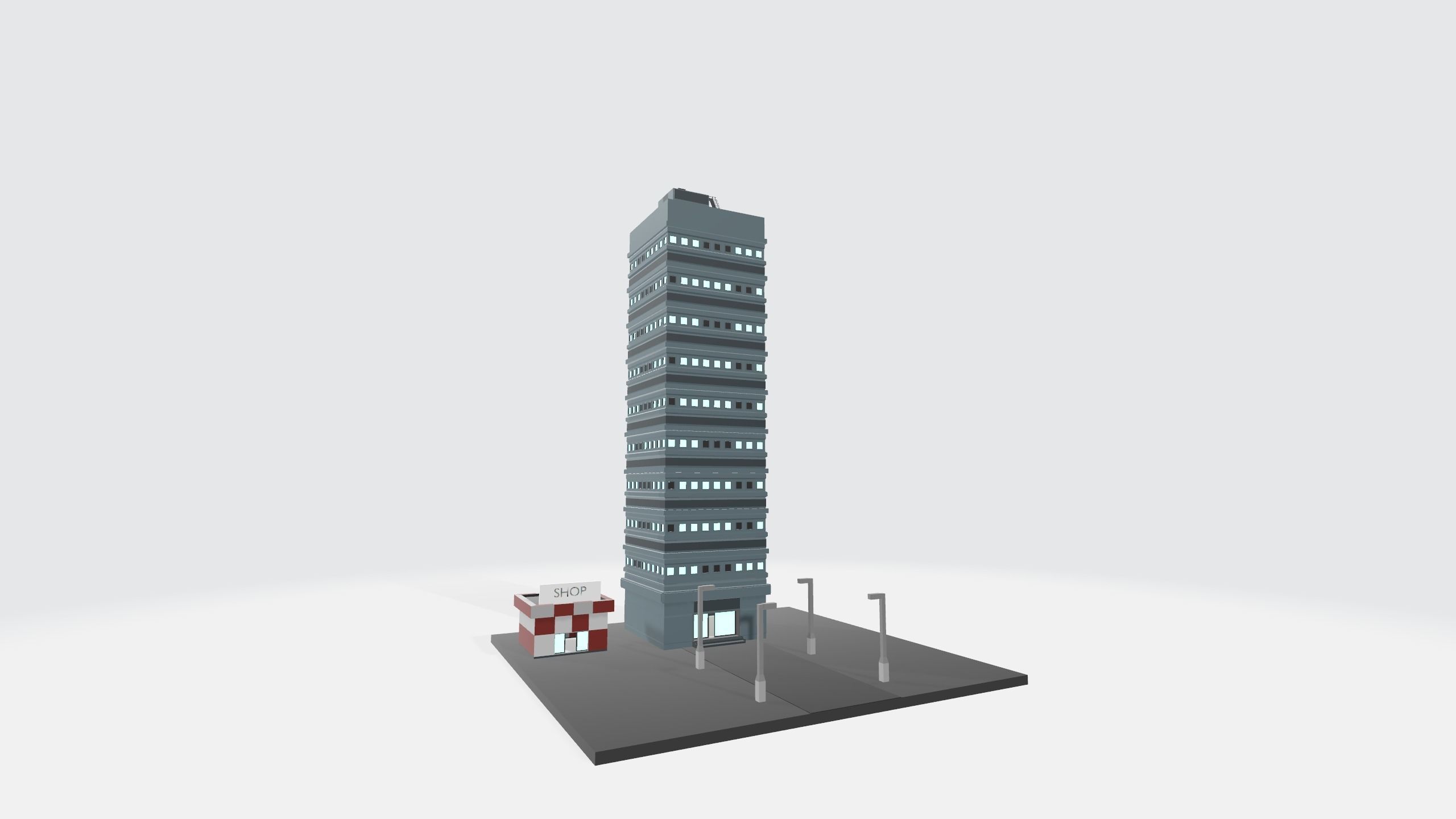 City center single building and shop at night free VR / AR / low-poly ...