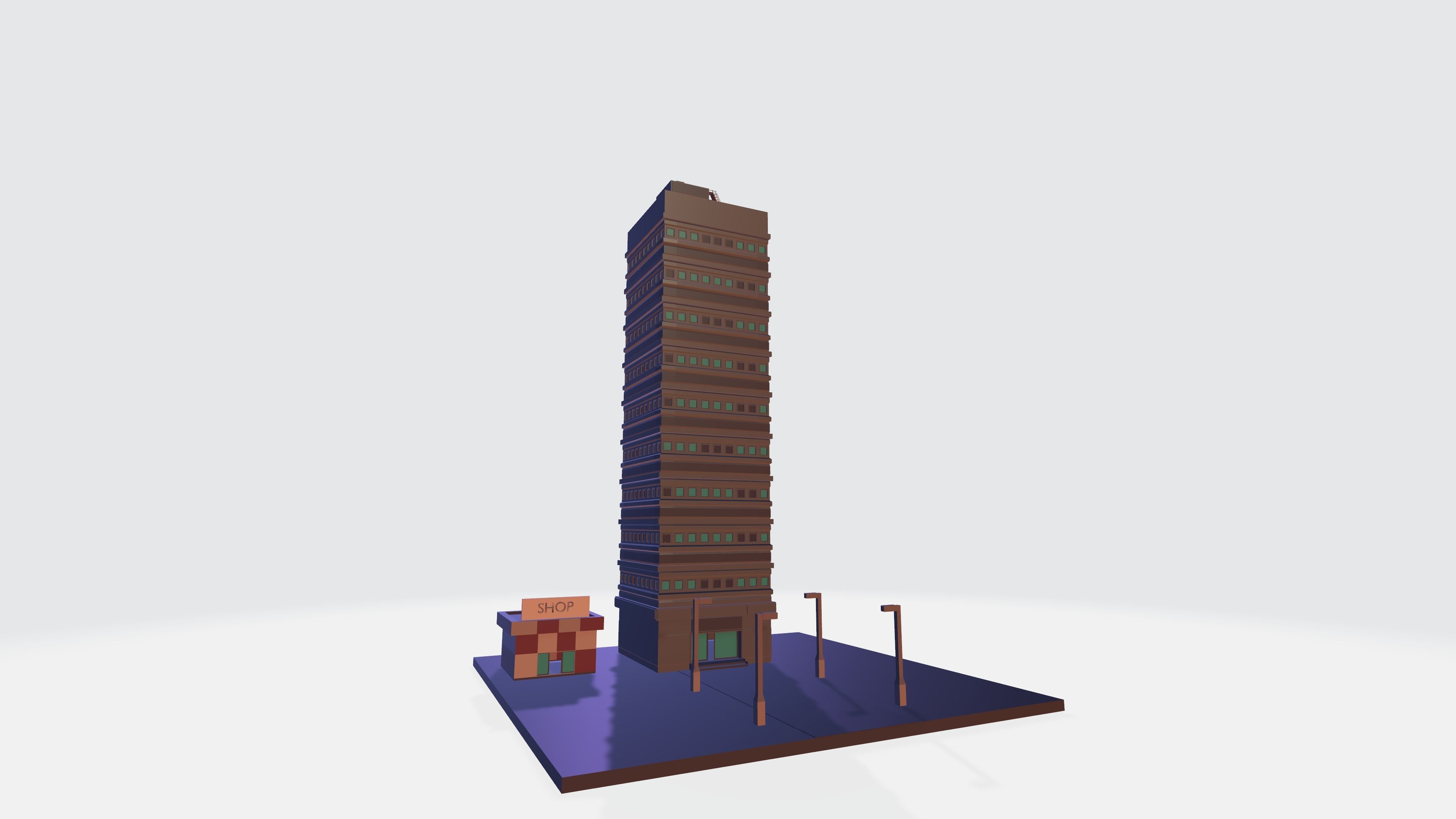 City center single building and shop at night free VR / AR / low-poly ...