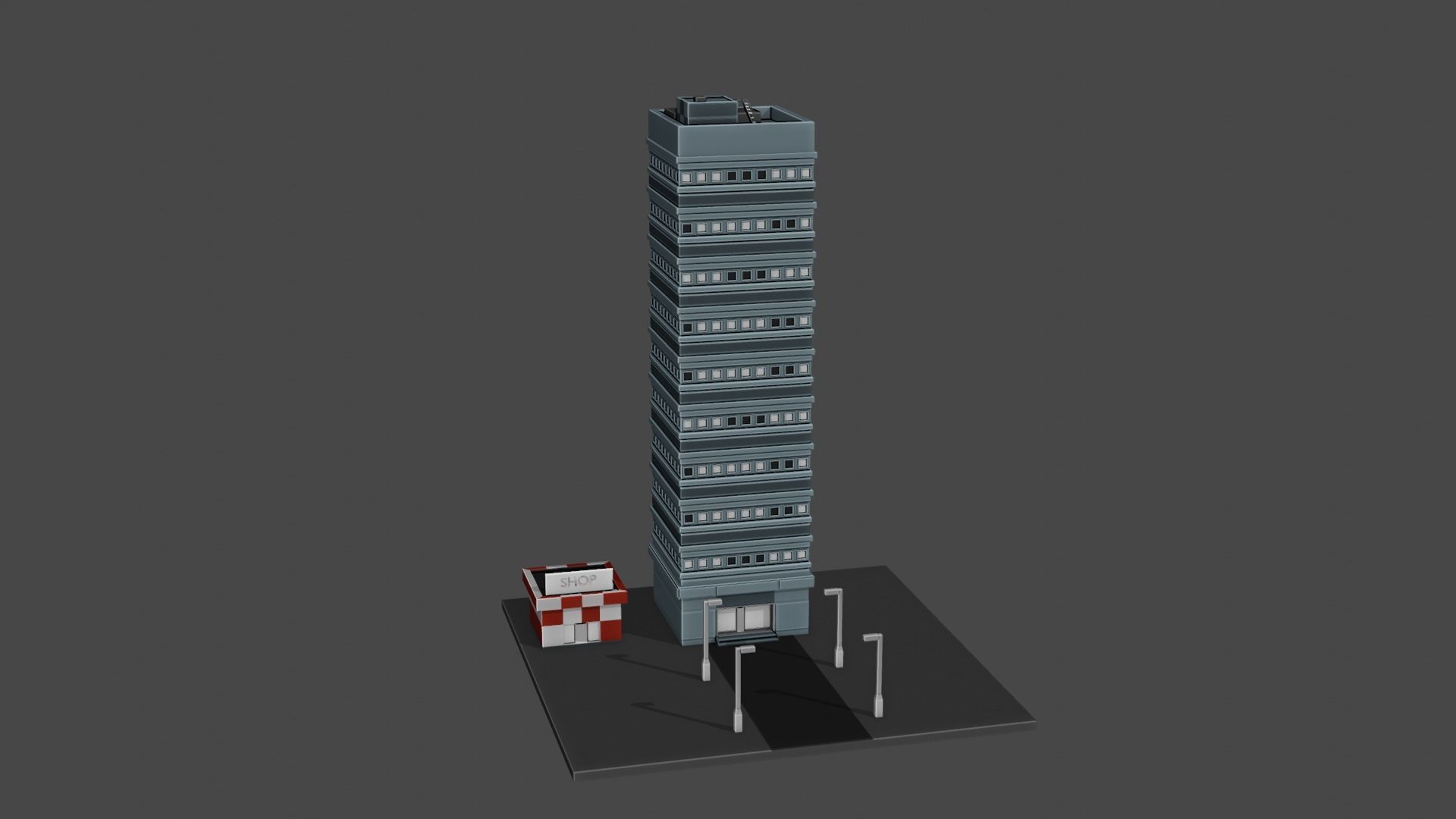 City center single building and shop at night free VR / AR / low-poly ...