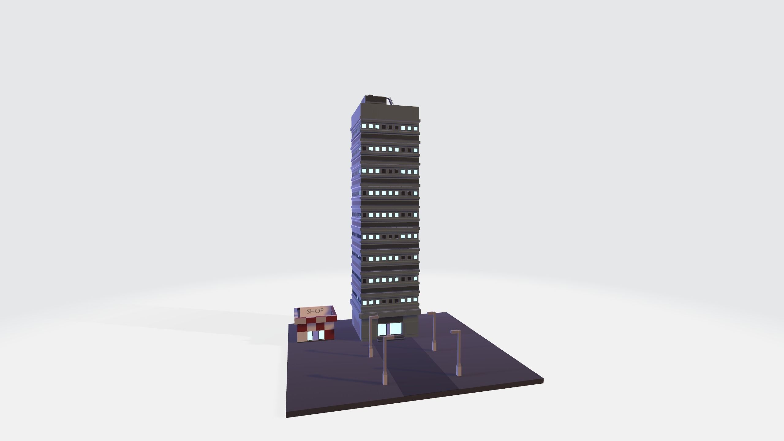 City center single building and shop at night free VR / AR / low-poly ...