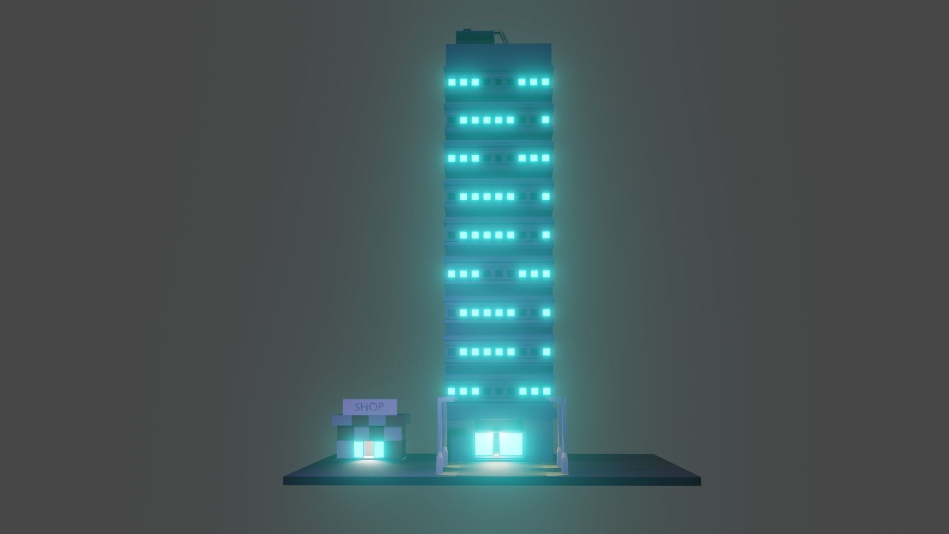 City center single building and shop at night free VR / AR / low-poly ...