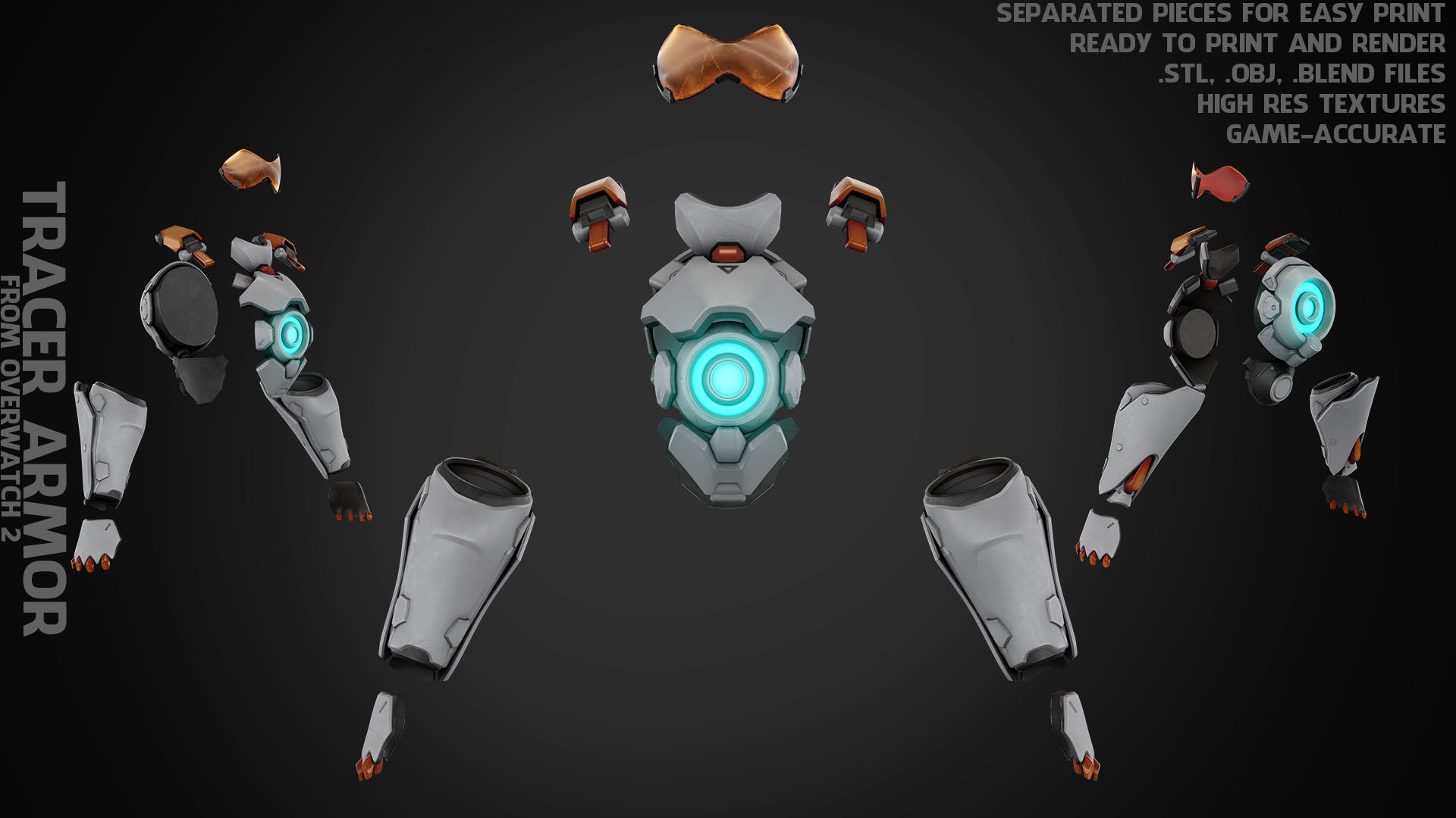 Overwatch 2 Tracer Armor and Mask for Cosplay 3D model 3D printable ...