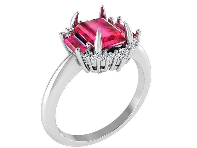 3-Red stone diamond ring 2762 3D print model 3D model 3D printable ...