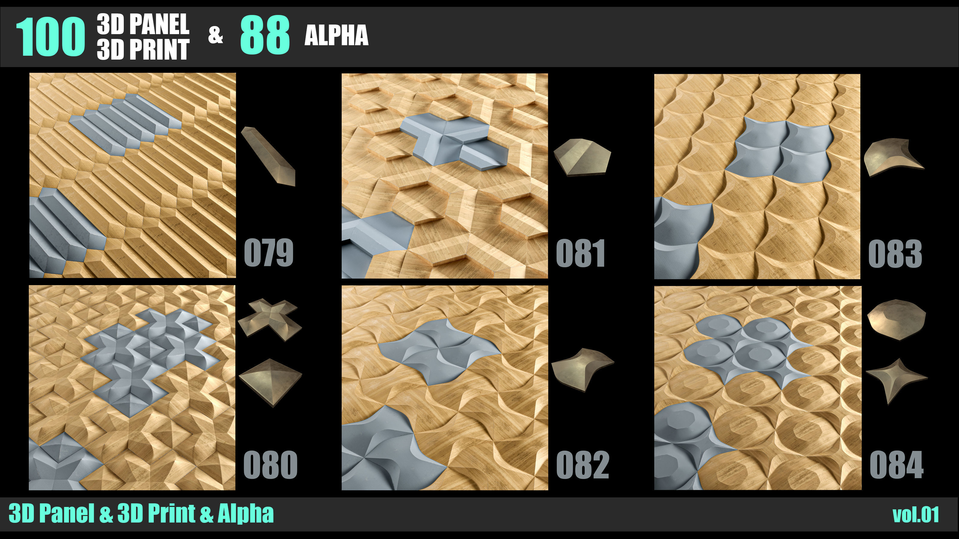 100 3D PANEL and 3D PRINT and 88 ALPHA VOL 01 3D model 3D printable ...