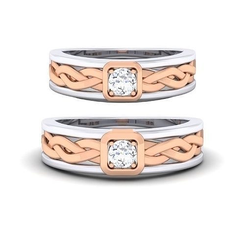 Solitaire Couple Band Rings 3D model 3D printable | CGTrader