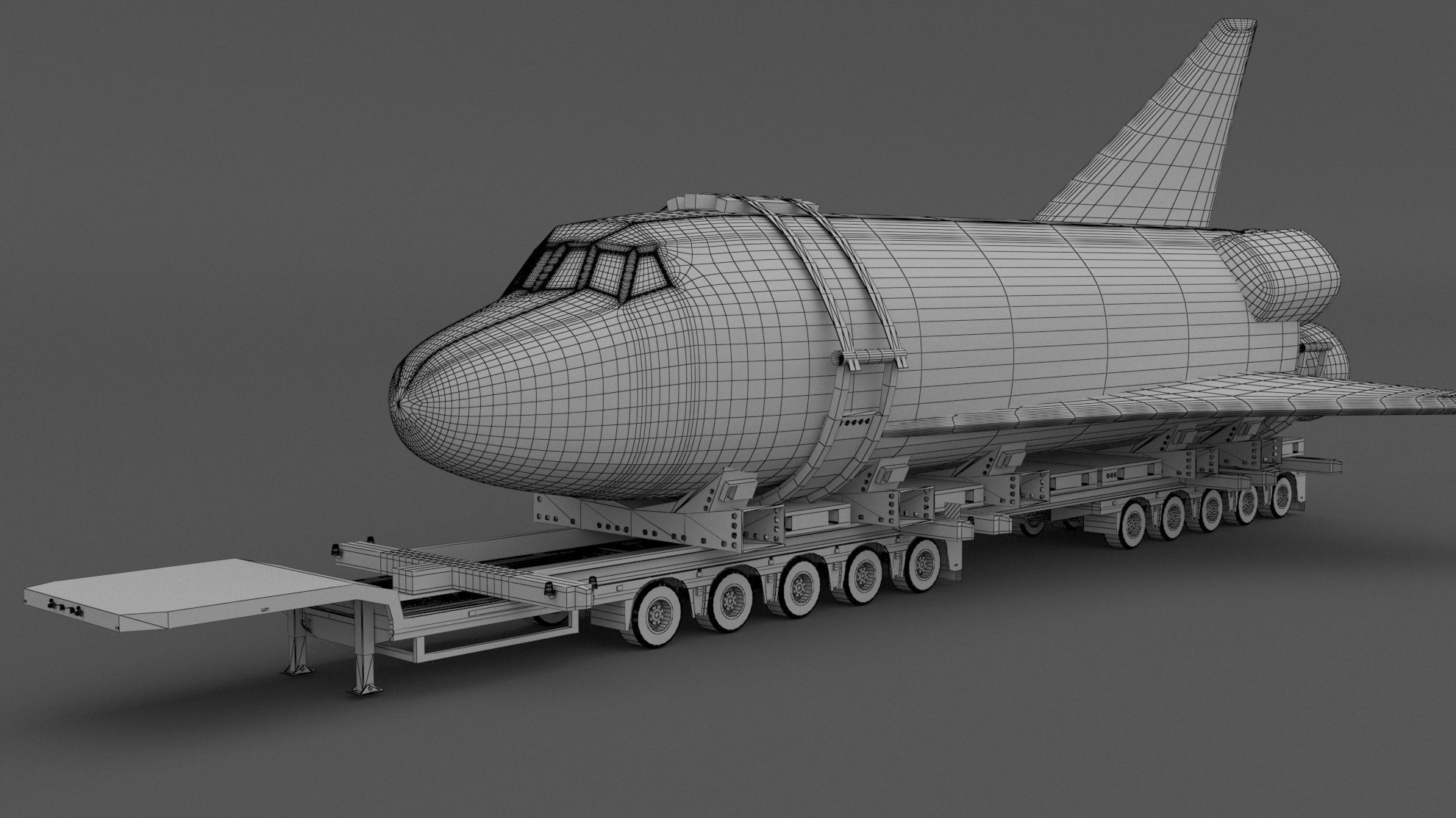 Lowboy Trailer with Space Shuttle 3D model | CGTrader
