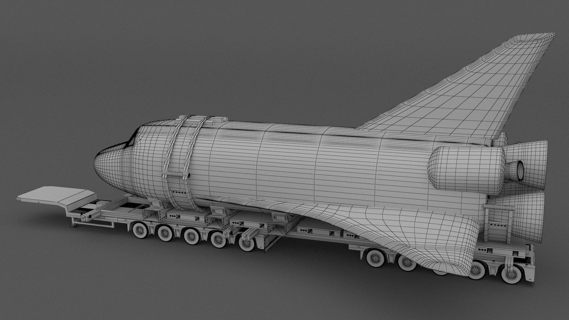 Lowboy Trailer with Space Shuttle 3D model | CGTrader