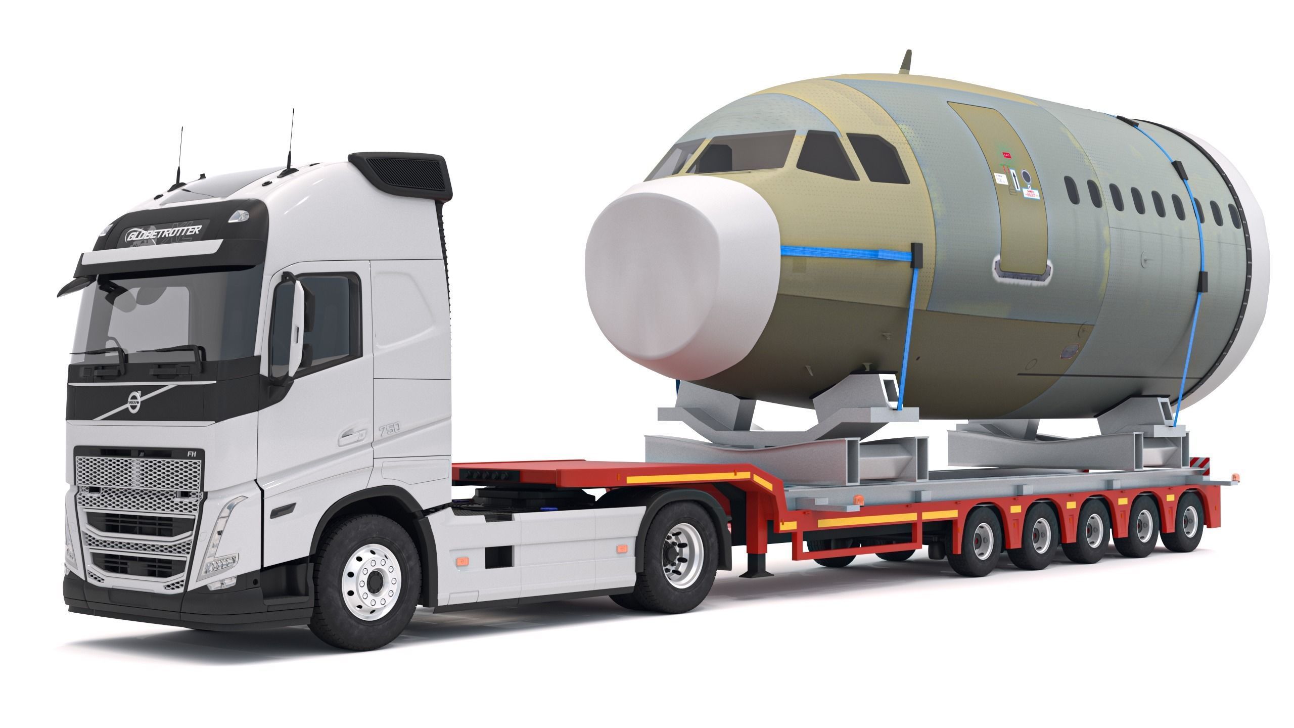 Volvo fh16 2021 and Lowboy Trailer with Airplane 3D model | CGTrader