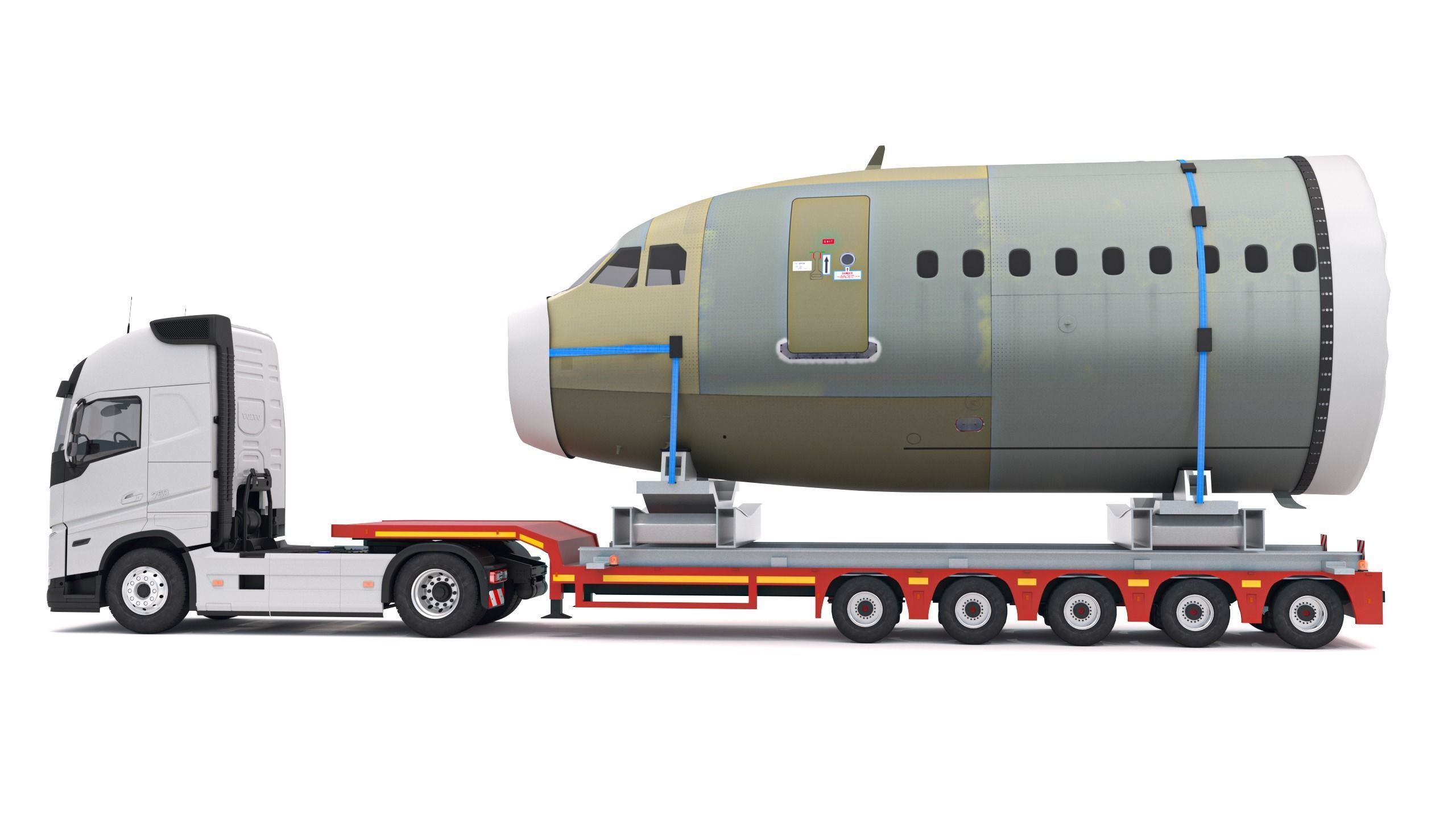 Volvo fh16 2021 and Lowboy Trailer with Airplane 3D model | CGTrader