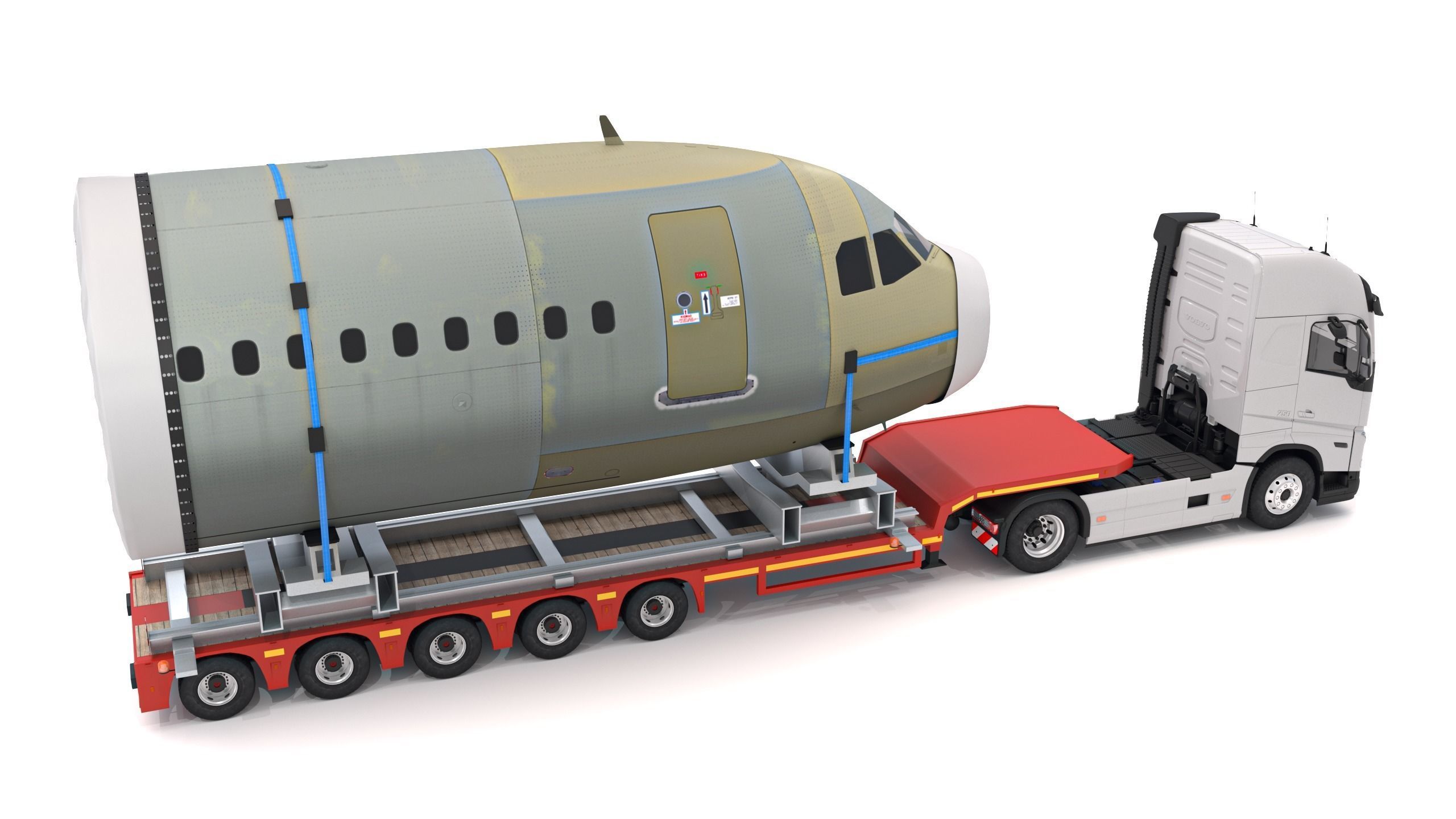 Volvo fh16 2021 and Lowboy Trailer with Airplane 3D model | CGTrader