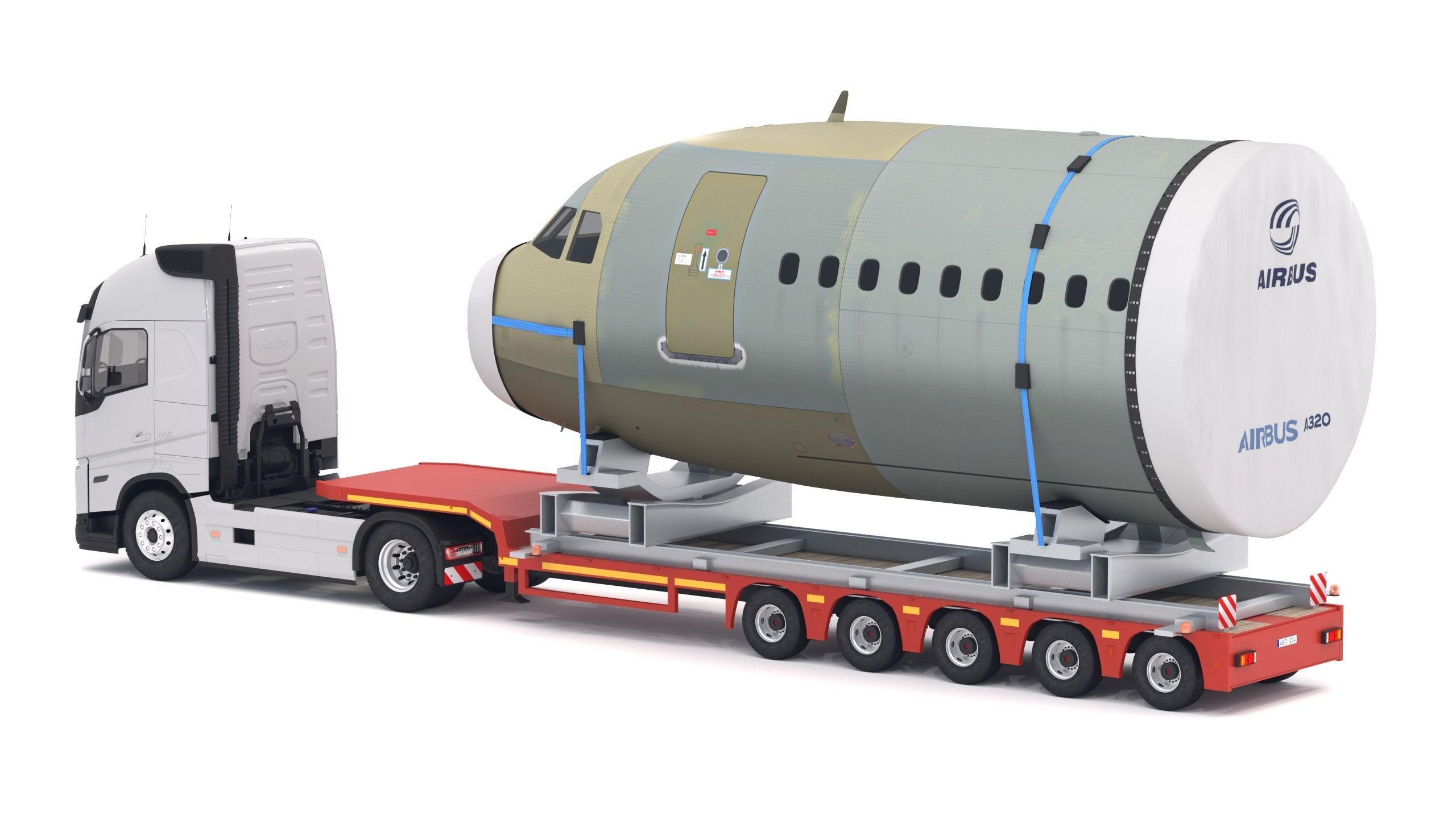 Volvo fh16 2021 and Lowboy Trailer with Airplane 3D model | CGTrader