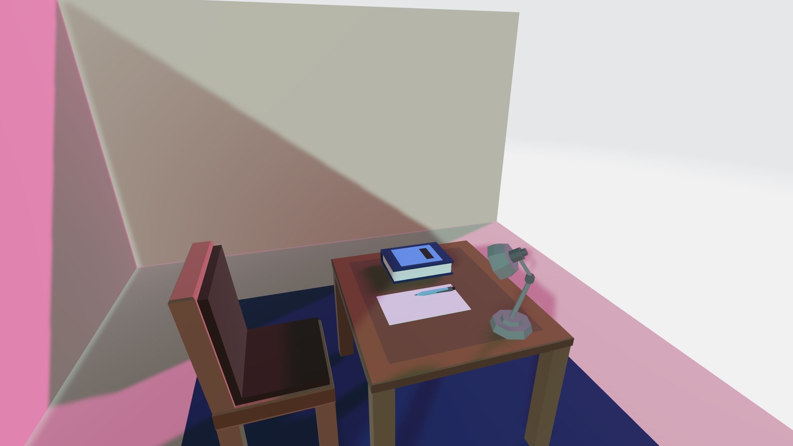 Study table and chair with pen lamp paper and book free VR / AR / low ...