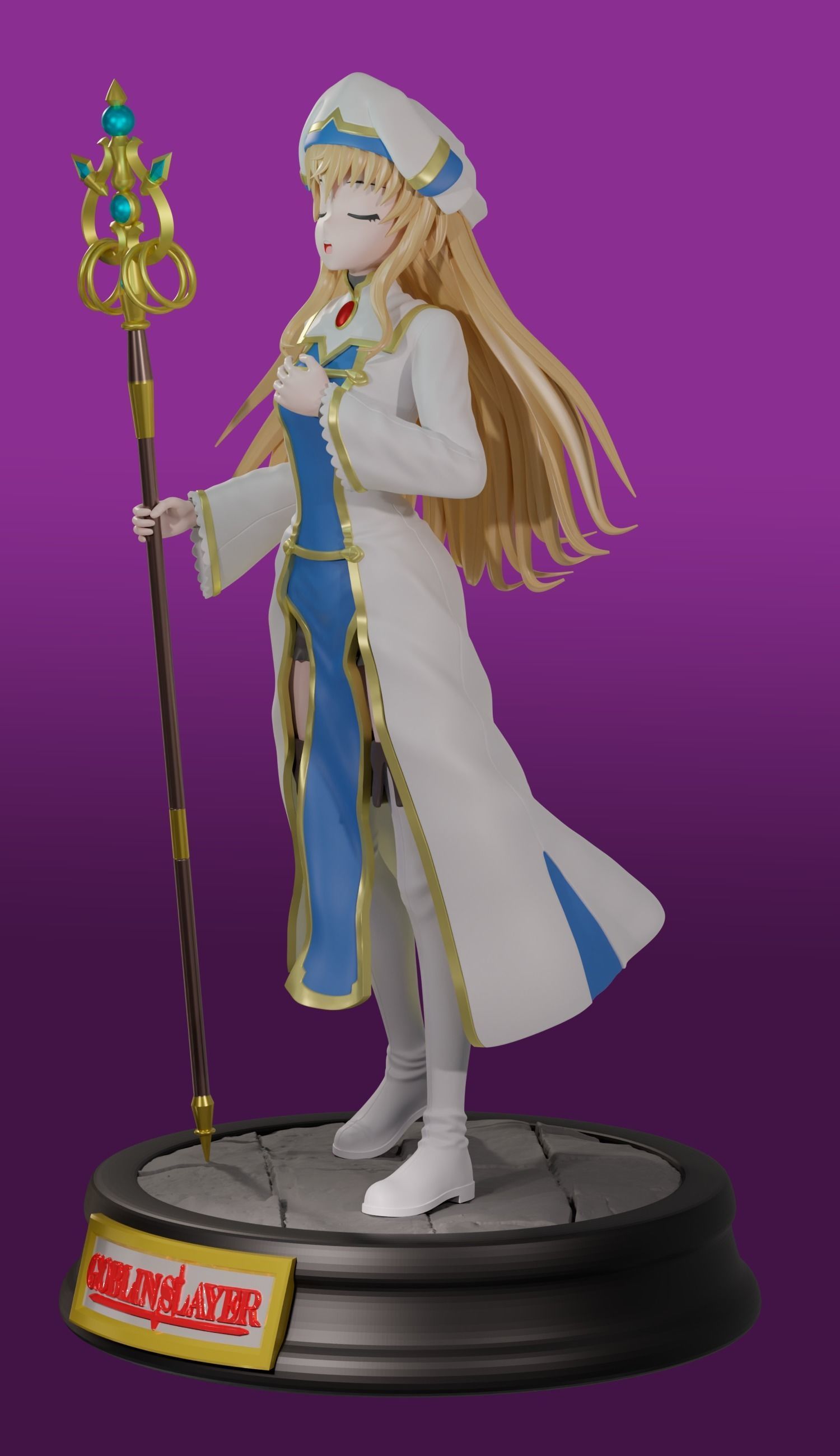 Priestess statue of anime girl holding wand 3D model 3D printable ...