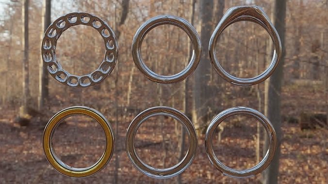 Ring collection group of metal rings in woods 3D model | CGTrader