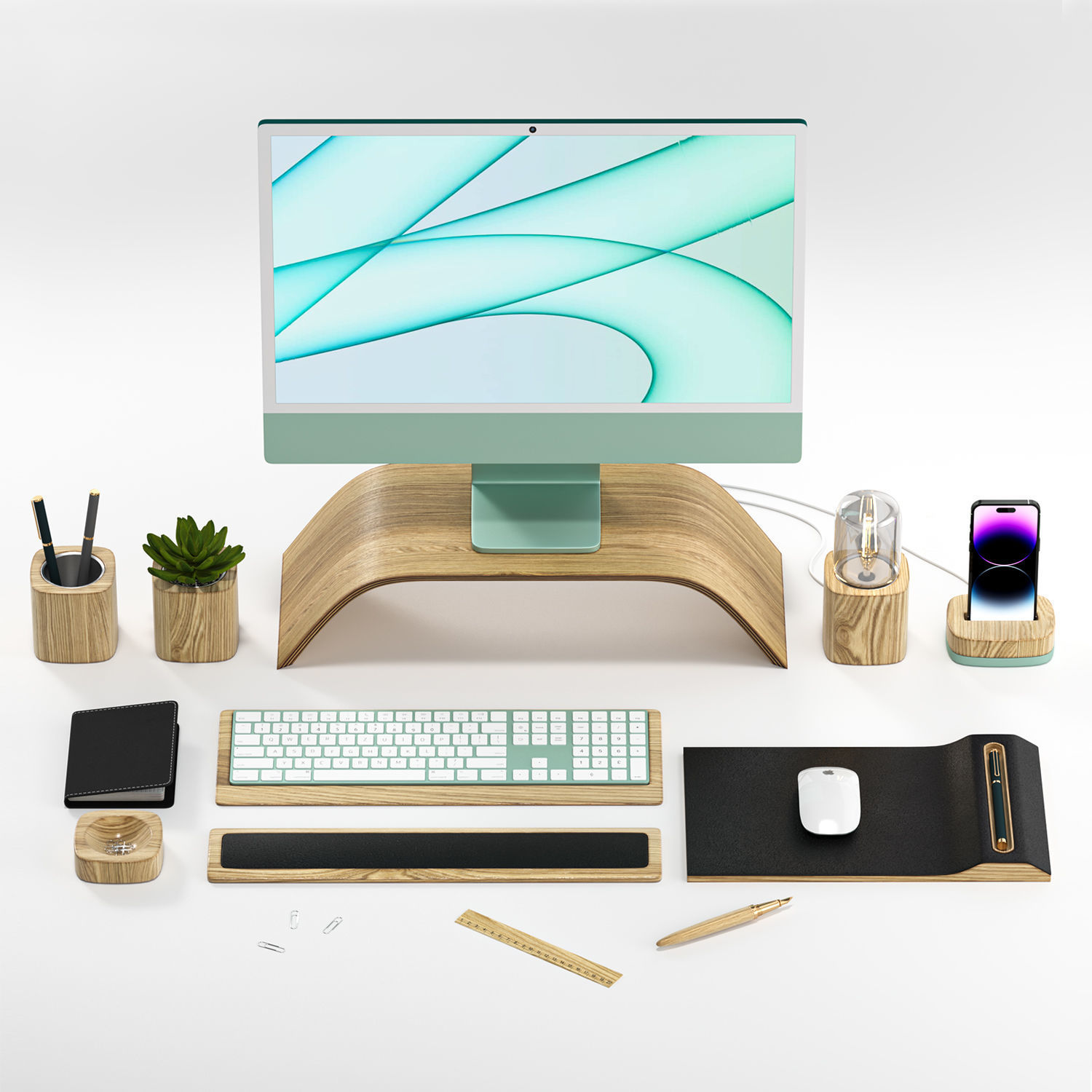 Apple Wooden Work Space Set 3D model | CGTrader