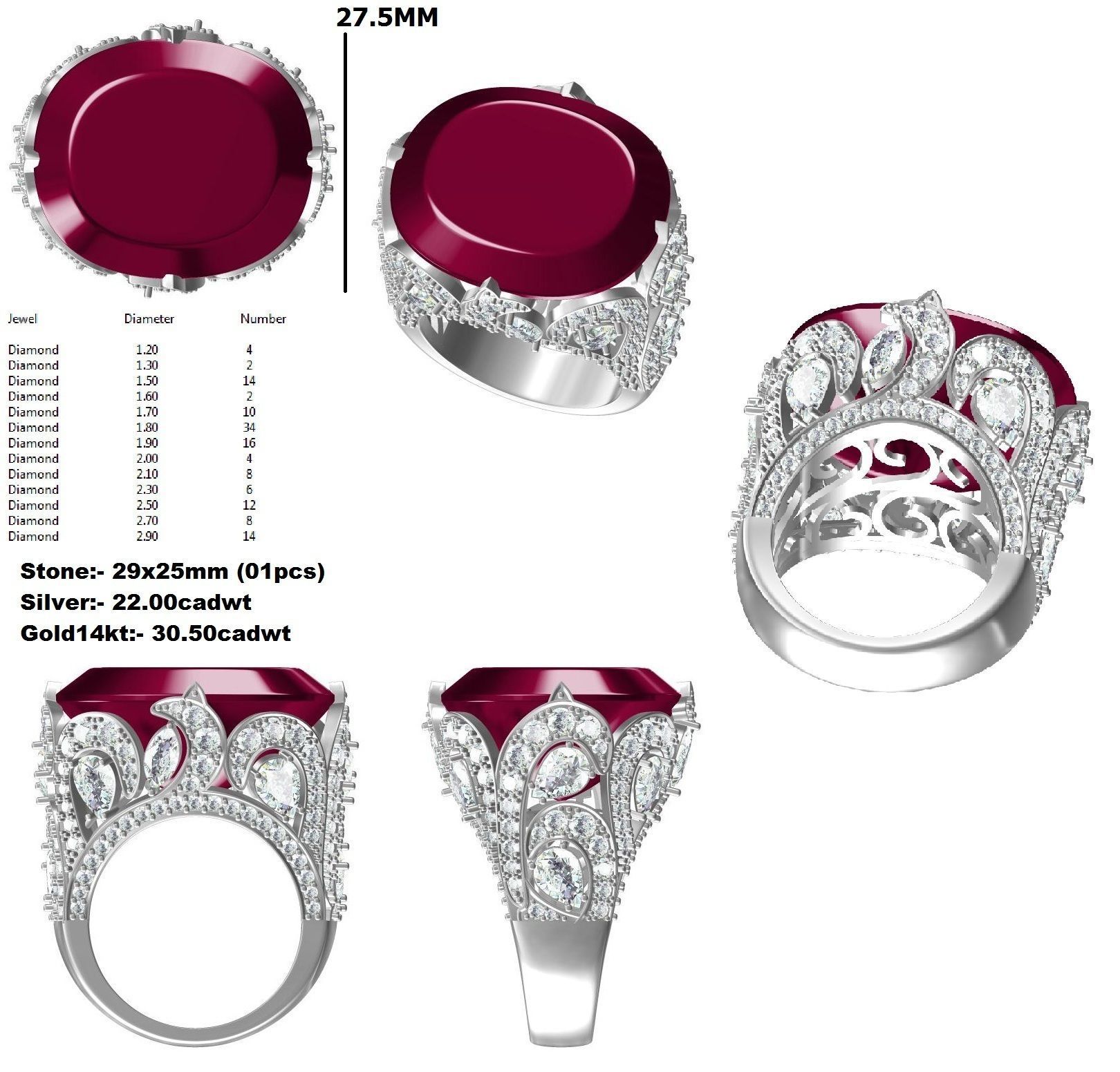 Ruby Cushion Cut Diamont Women Cocktail Ring 3D model 3D printable | CGTrader