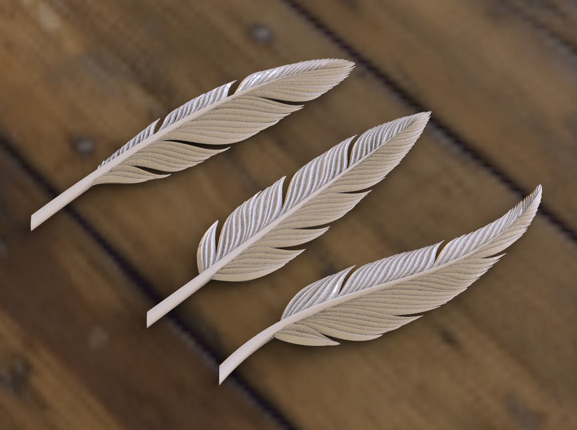 Feather Set three silver feathers 3D model 3D printable | CGTrader